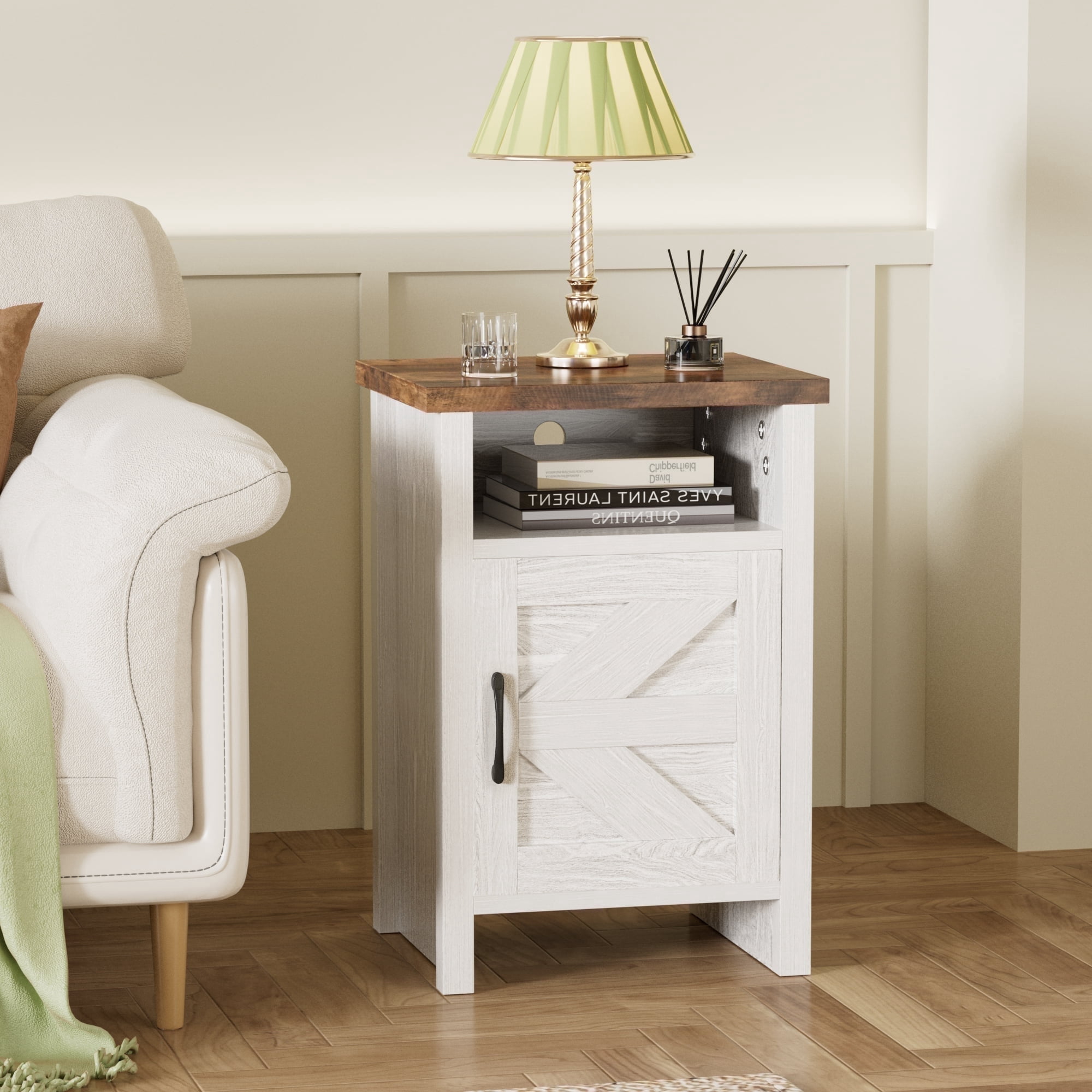 Devoko 1 Piece Farmhouse Nightstand with Storage Shelves Bedside Tables ...