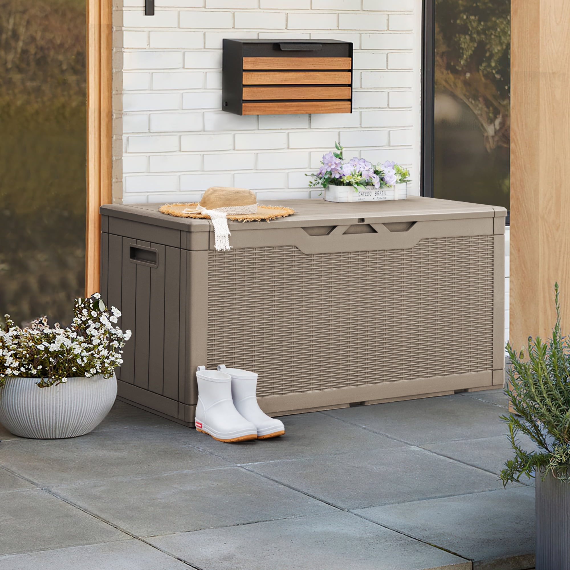 Devoko 100 Gallon Resin Deck Box, Waterproof Garden Patio Chest for ...