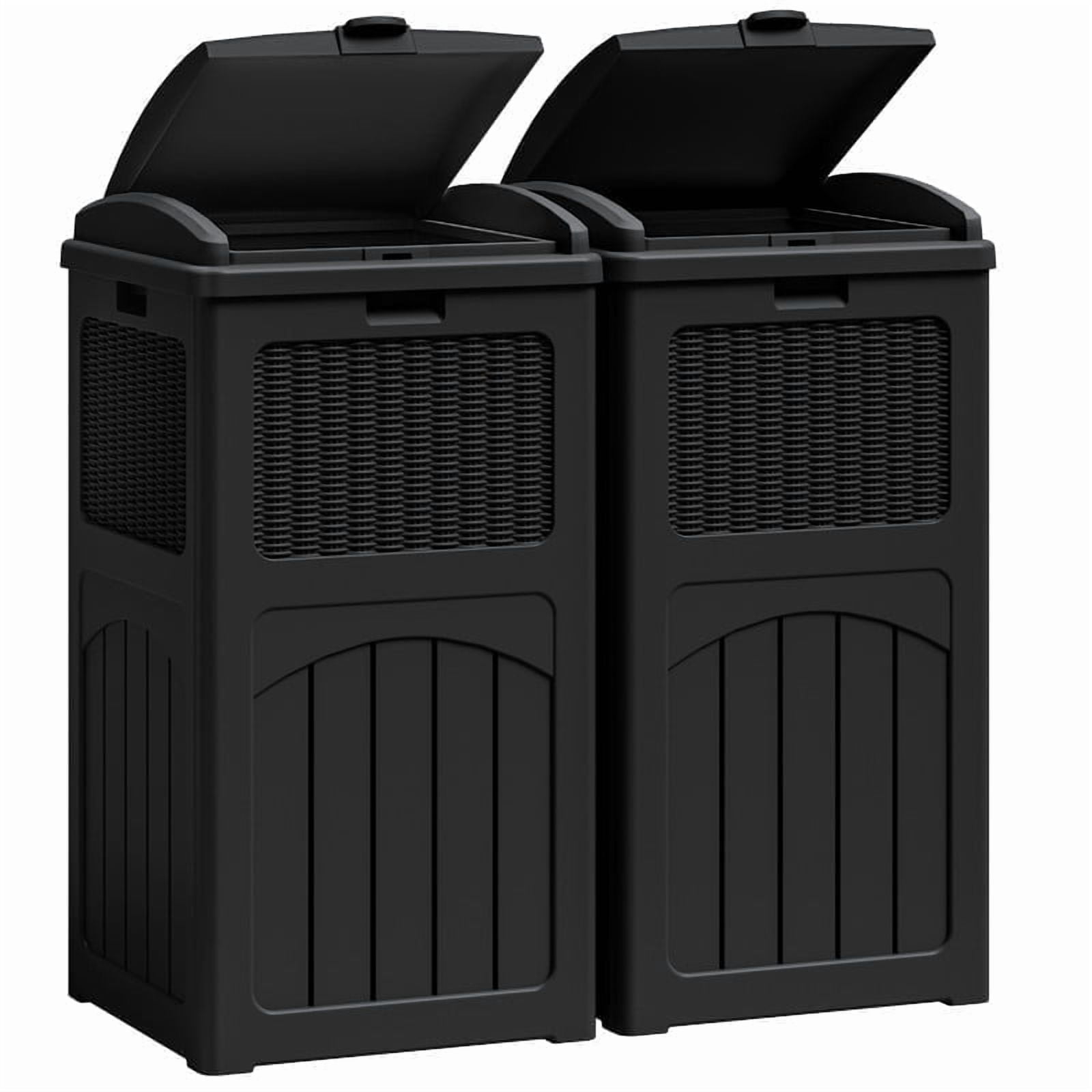 Devoko 2 PCS All-Weather use Trashbin with Lid, Patio Resin Hideaway ...
