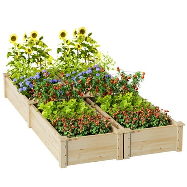 Gymax Raised Garden Bed w/ 2 Planter Boxes & Trellis Outdoor Wooden ...