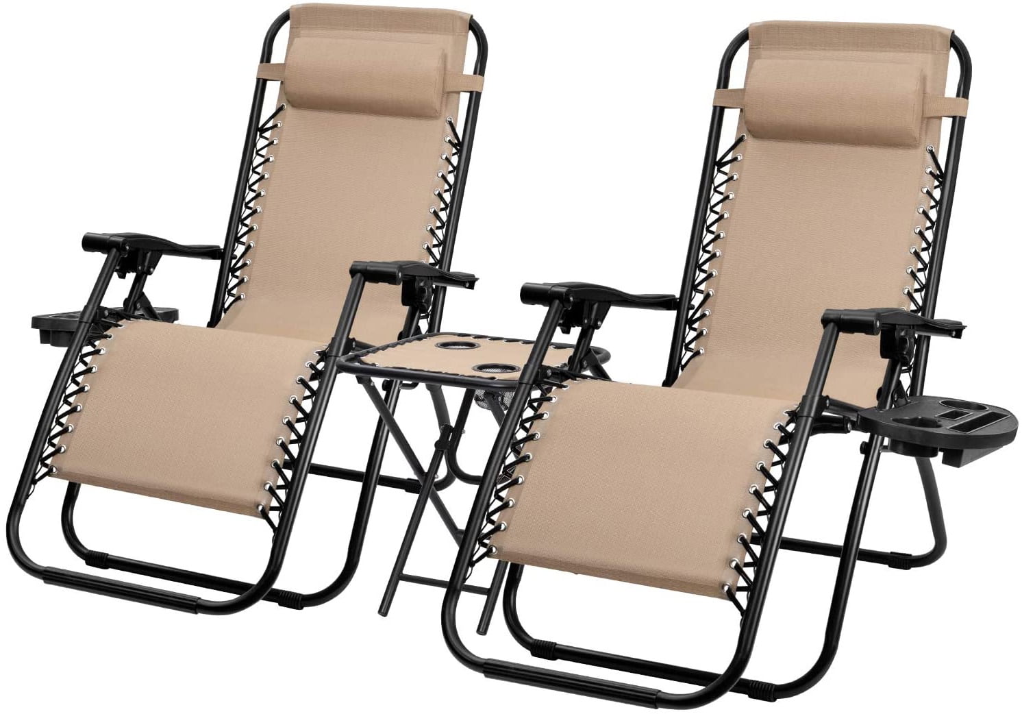 Devoko 3-Piece Beige Zero Gravity Patio Recliner Set, Folding Outdoor ...