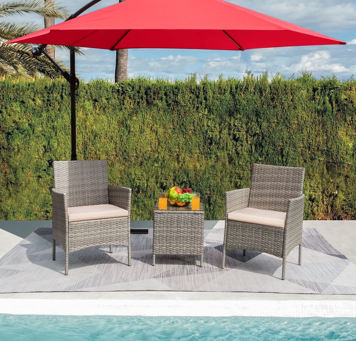 Devoko 3-Piece Patio Furniture Set, PE Rattan Wicker, Gray/Beige ...