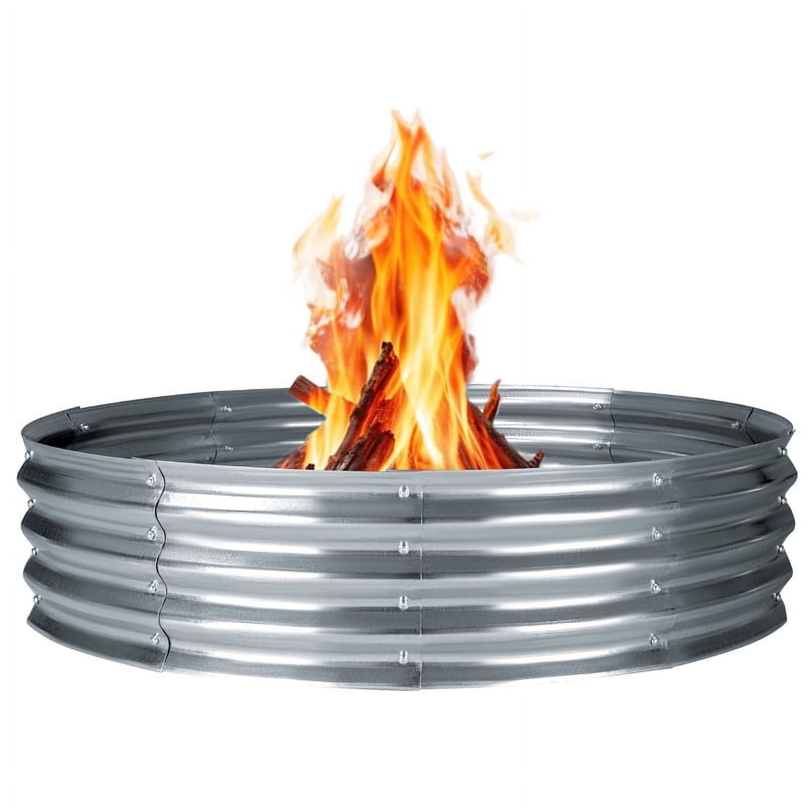 Devoko 48" Outdoor Fire Pit Wood Burning Fire Ring Patio Galvanized Garden Bed for Camping ...