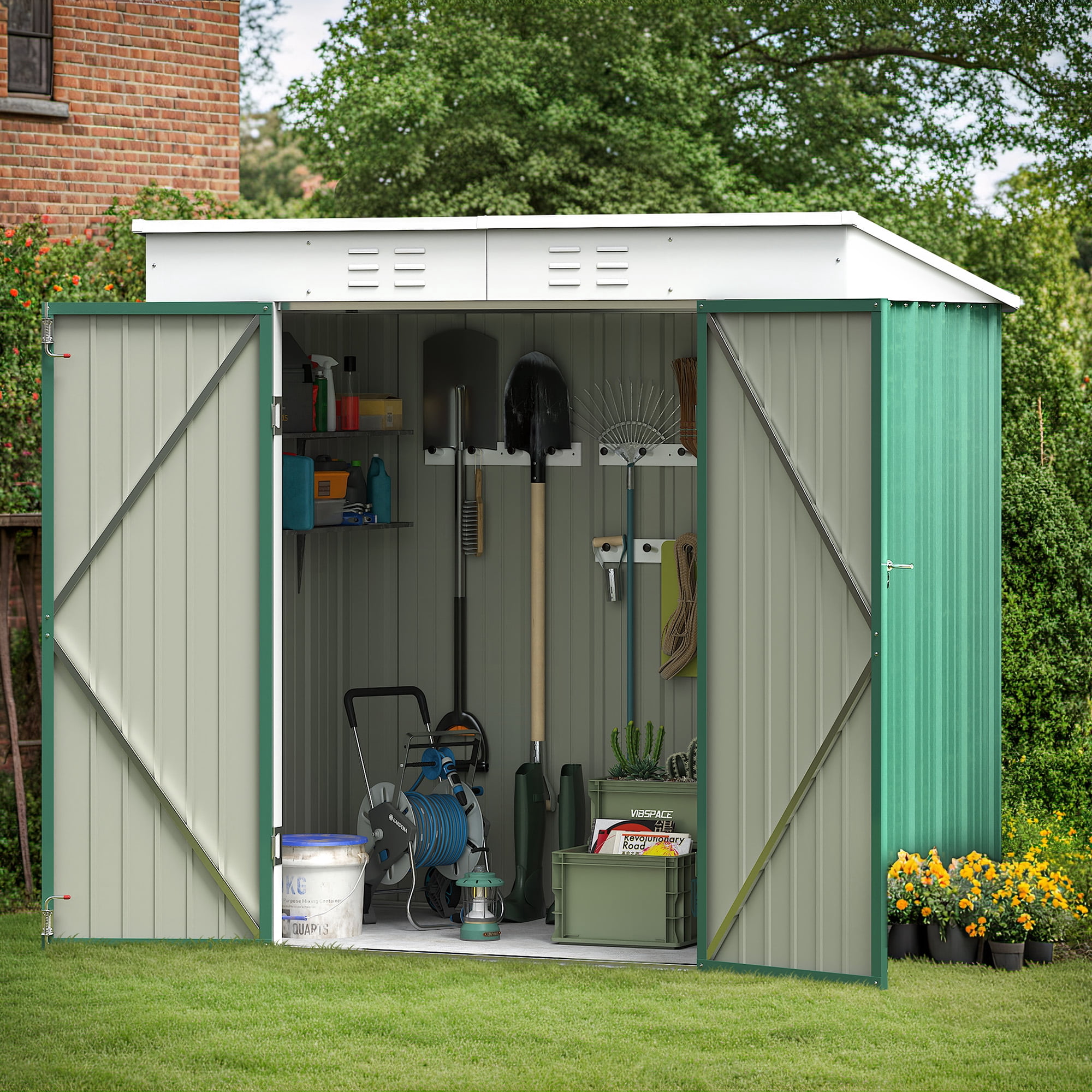 Devoko 6' x 4' Galvanized Metal Outdoor Storage Shed, Lockable for ...