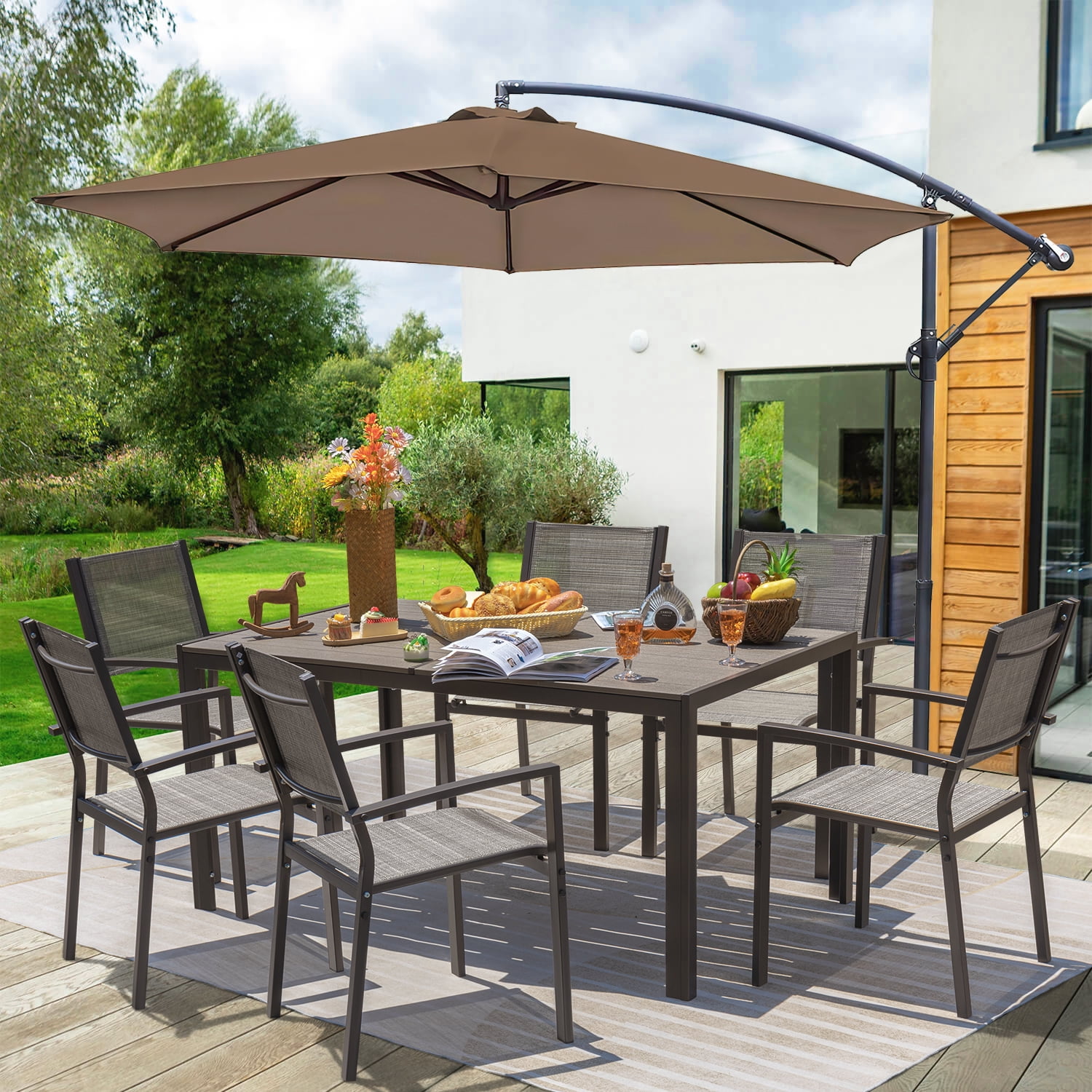 3-Piece Gray and Black Contemporary Rectangular Outdoor Furniture Patio ...