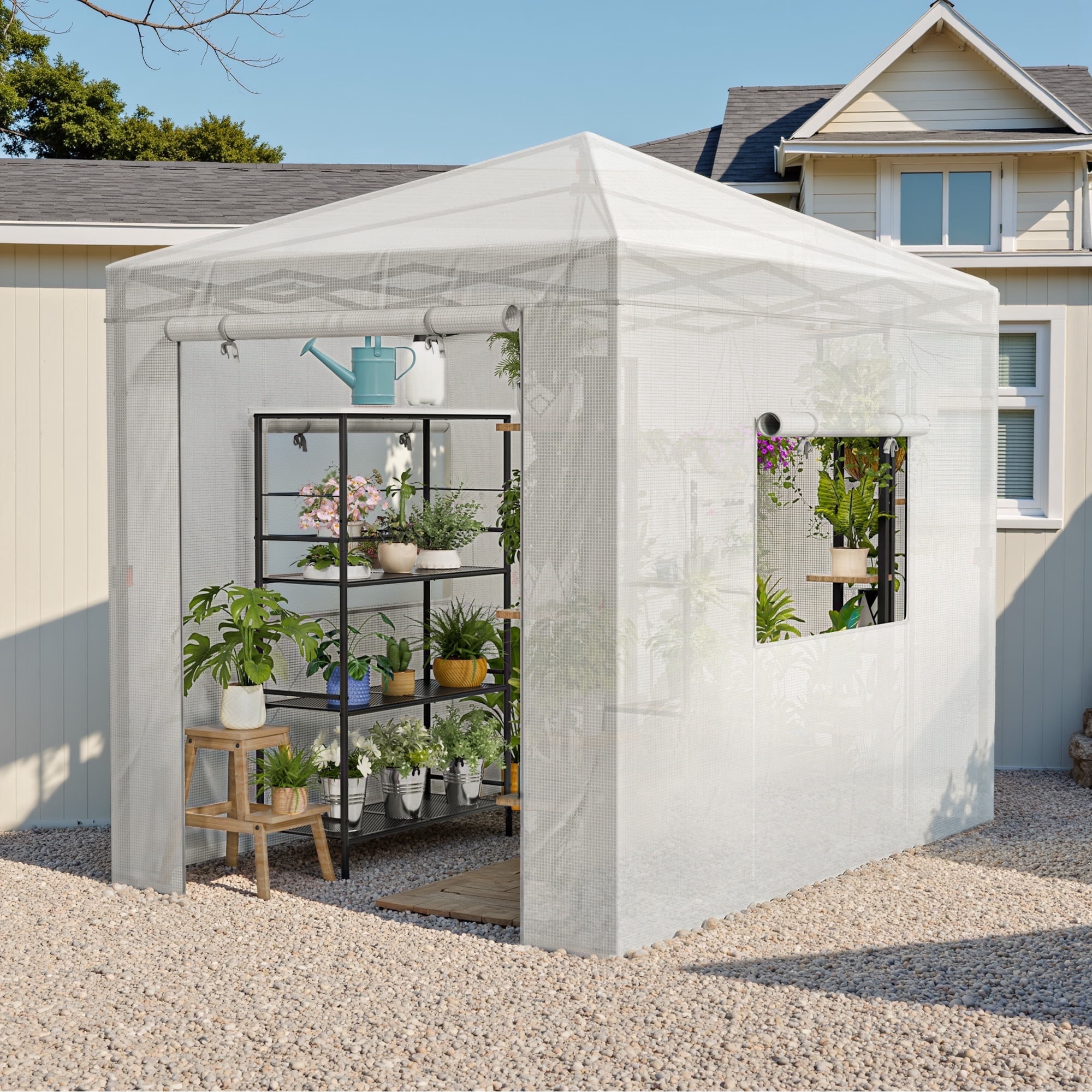 Vineego 8*6 Ft Portable Pop-Up Walk-in Greenhouse with Central Lock ...