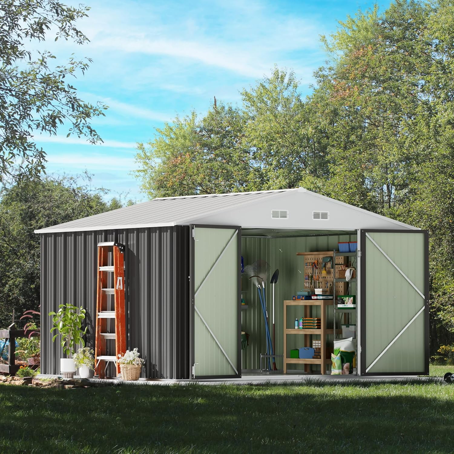 Devoko 8 x 10 FT Outdoor Storage Shed, Metal Garden Sheds & Outdoor ...