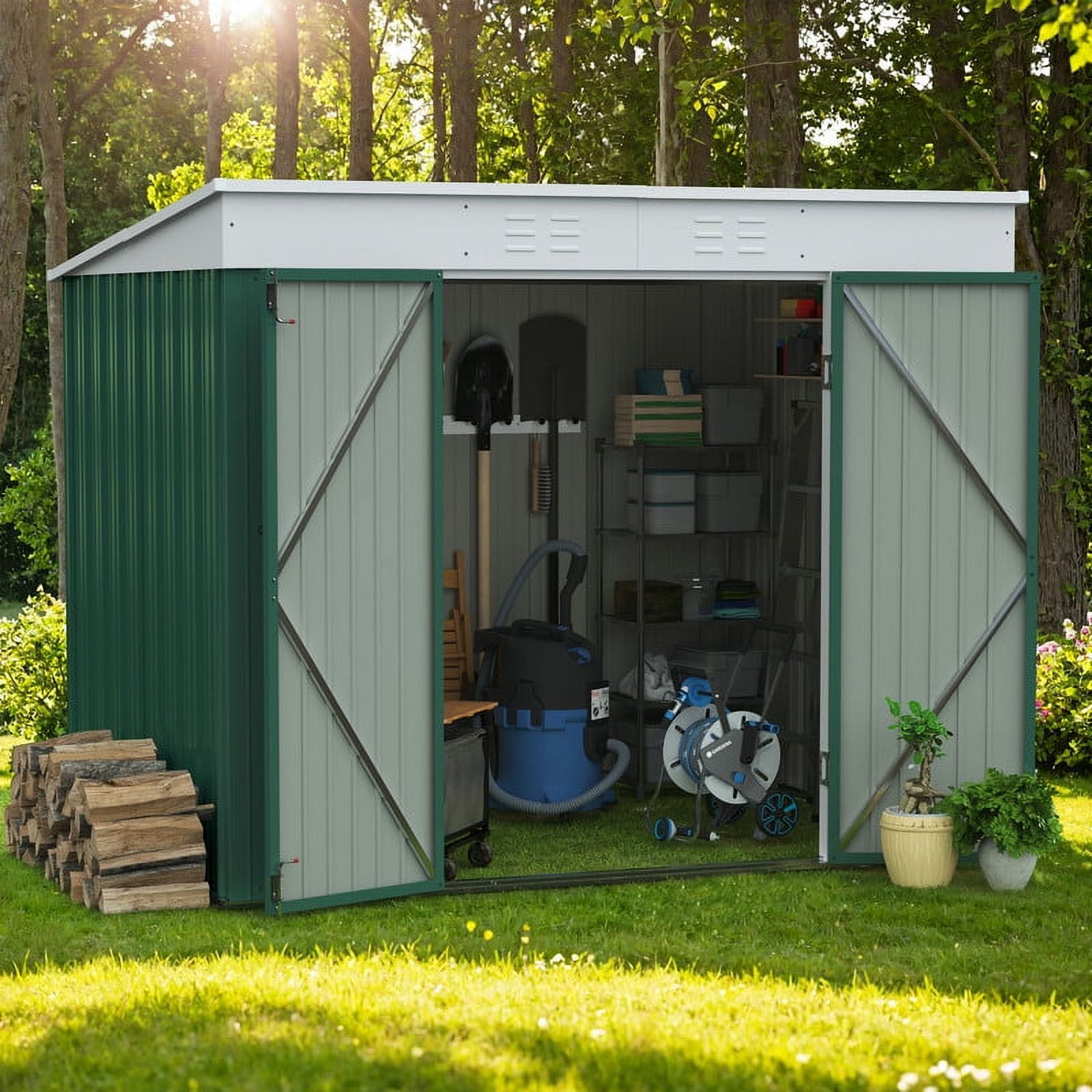 Devoko 8'x6' Patio Metal Shed, Lockable & Waterproof, Outdoor Steel ...