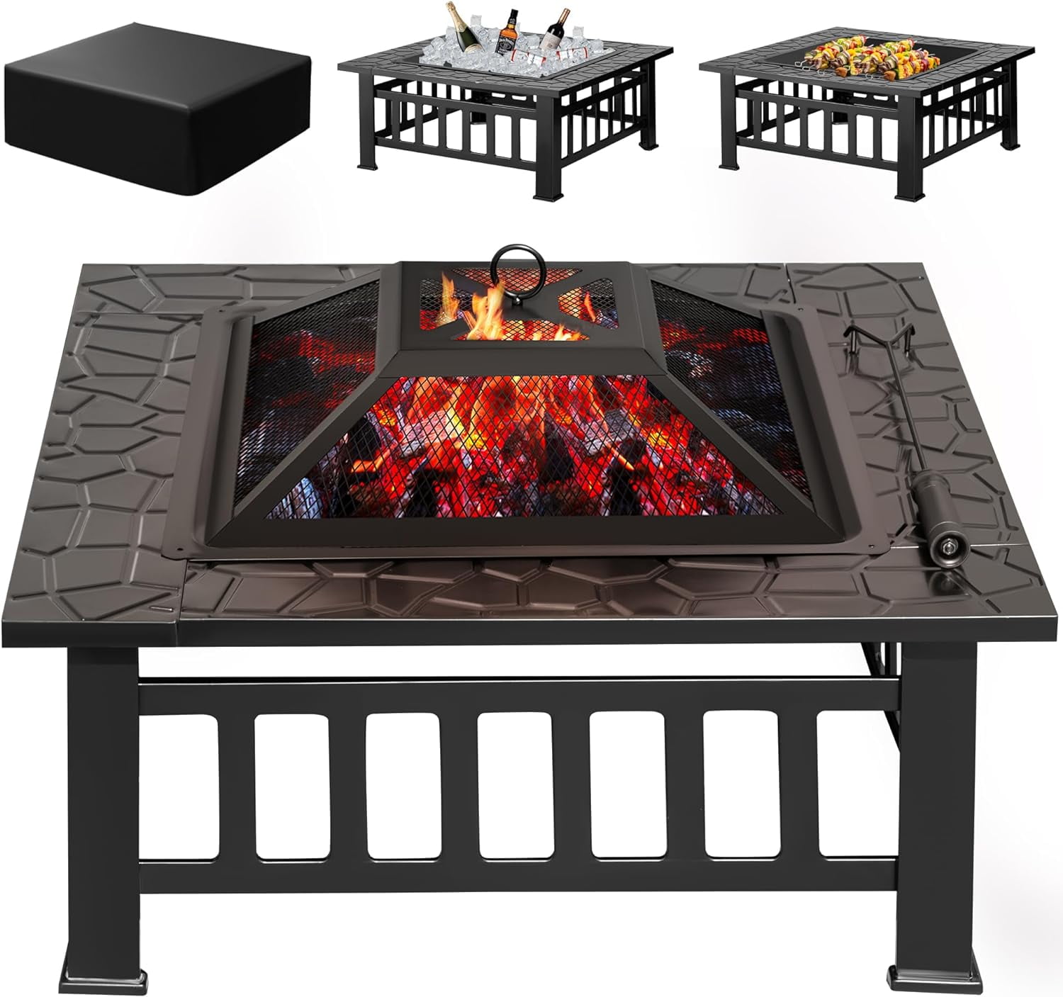 Devoko Fire Pit 32 Inch Outdoor Firepit Table Metal Fireplaces for ...