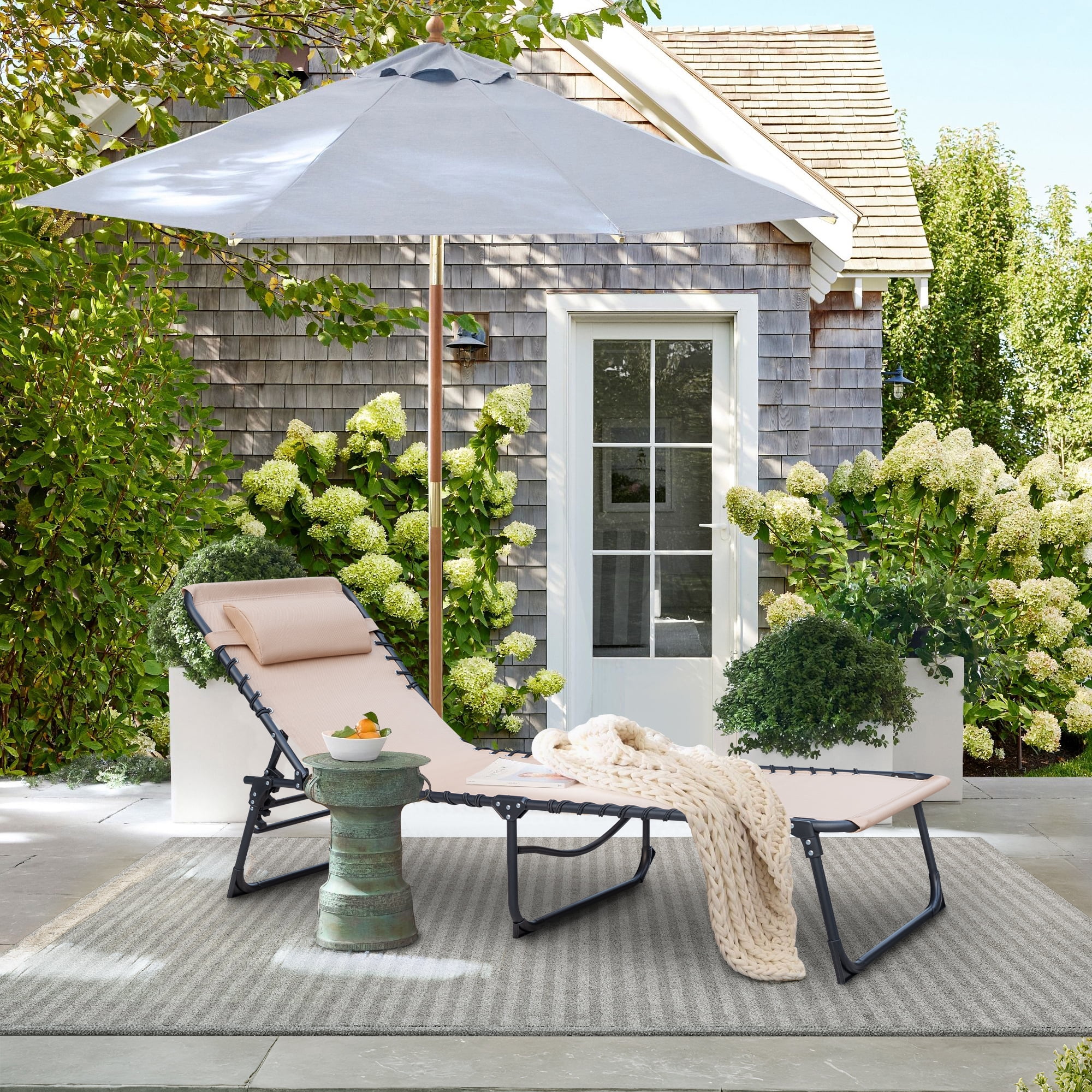 Devoko Outdoor Folding Lounge Chaise, 5-Position Adjustable, Beige ...