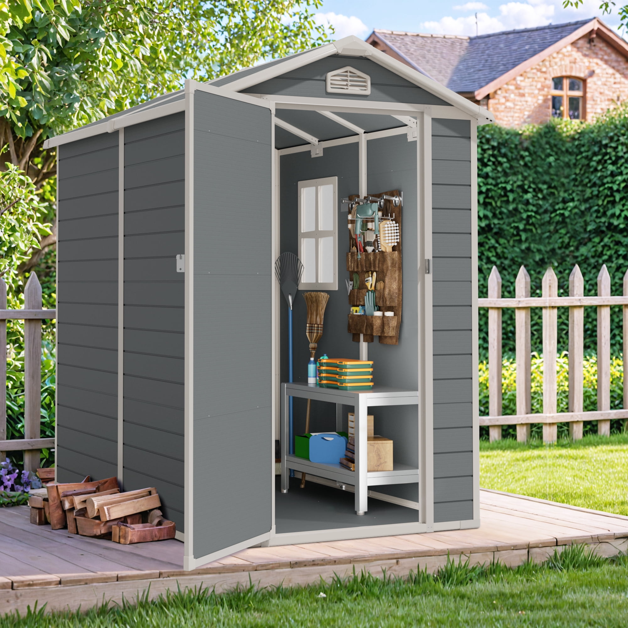 Devoko Garden Storage Shed 6'x4' All-Weather Resin with Reinforced ...