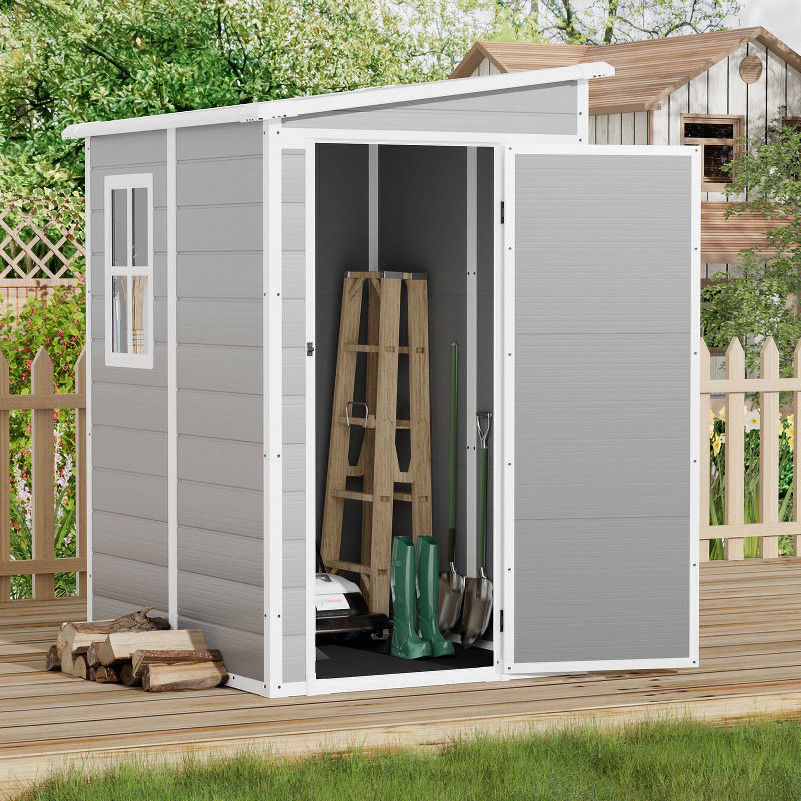 Suncast 22 Cubic Feet Waterproof Vertical Tall Outdoor Backyard Garden ...
