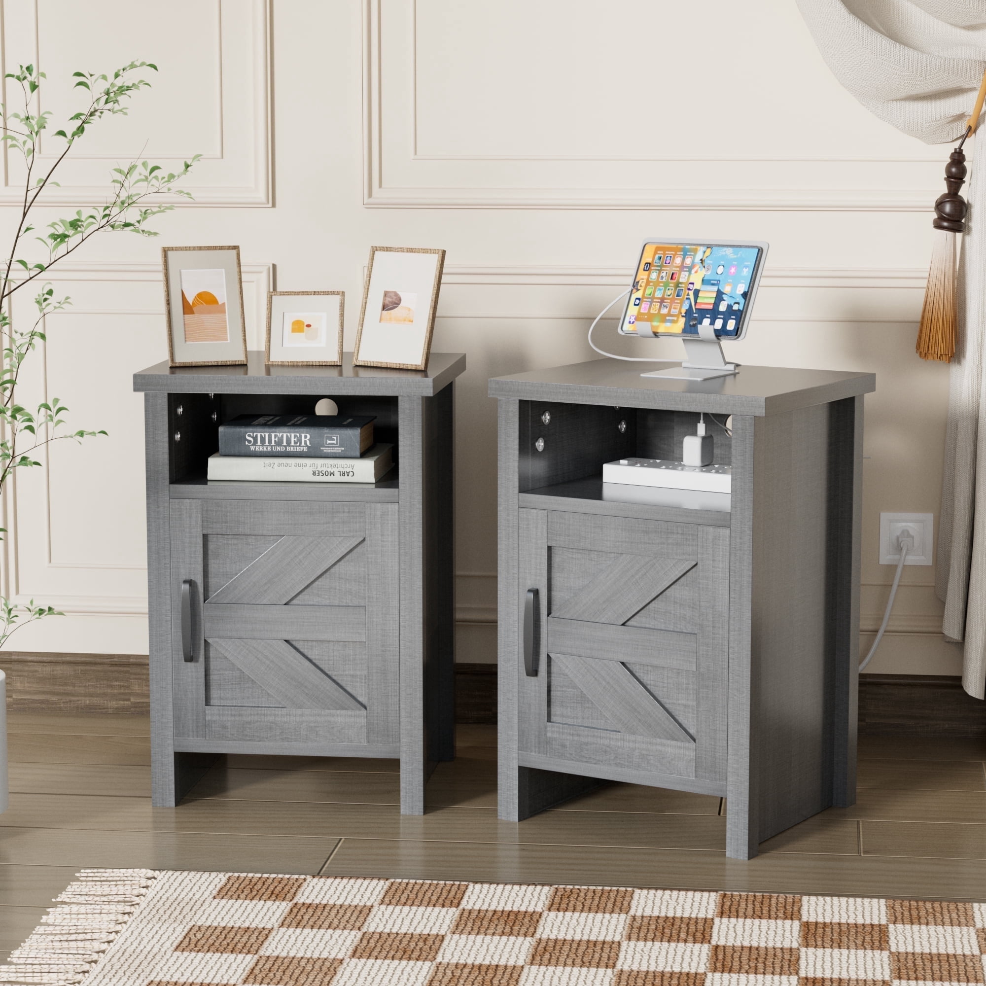 Devoko Nightstand Set of 2 Farmhouse Nightstand with Storage Shelves ...