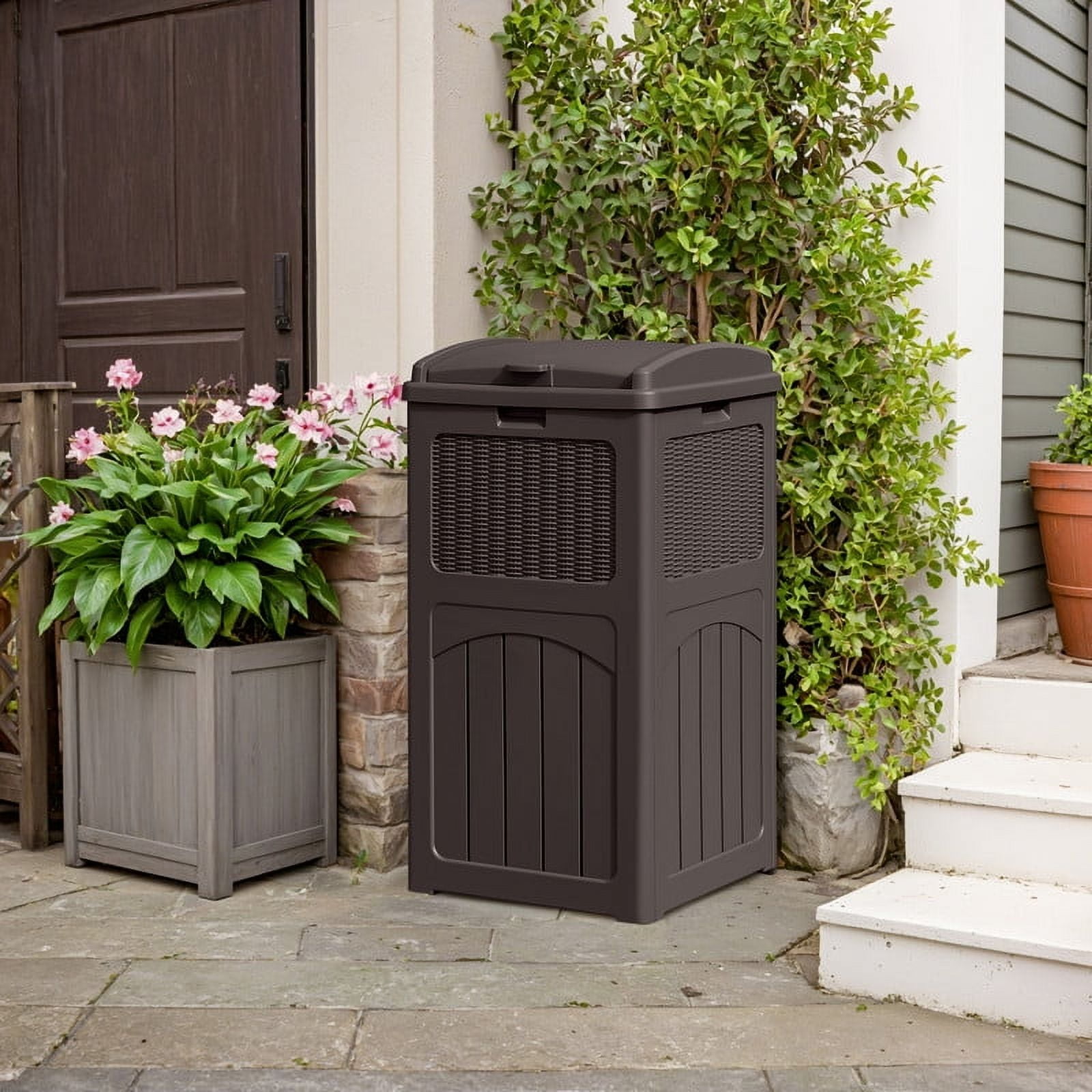 Devoko Large Outdoor Deck Bin, All-Weather Resin Hideaway Garbage Waste ...