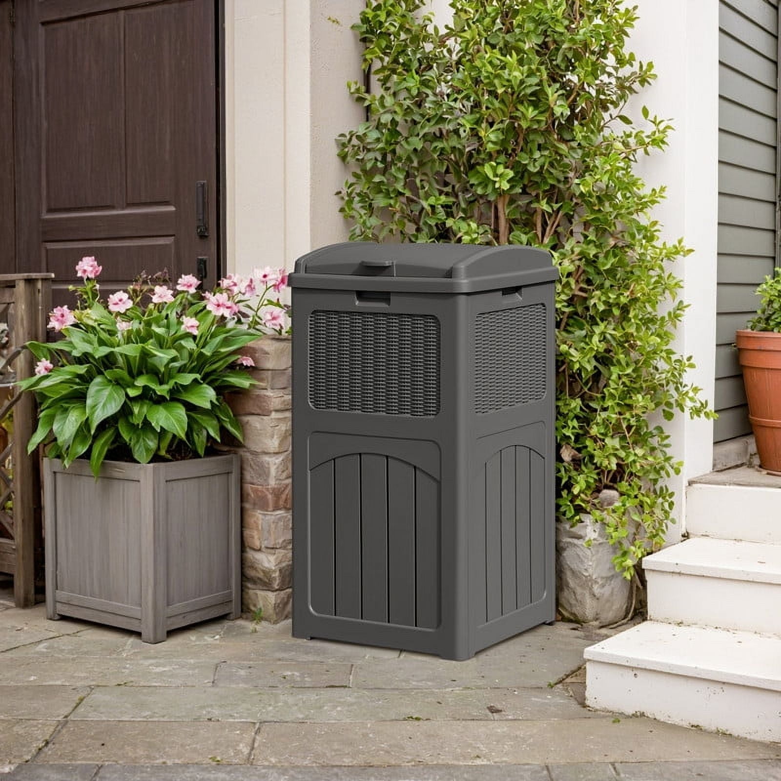 Devoko All-Weather Outside Trash Can, Resin Deck Bin, Waste Trashbin ...