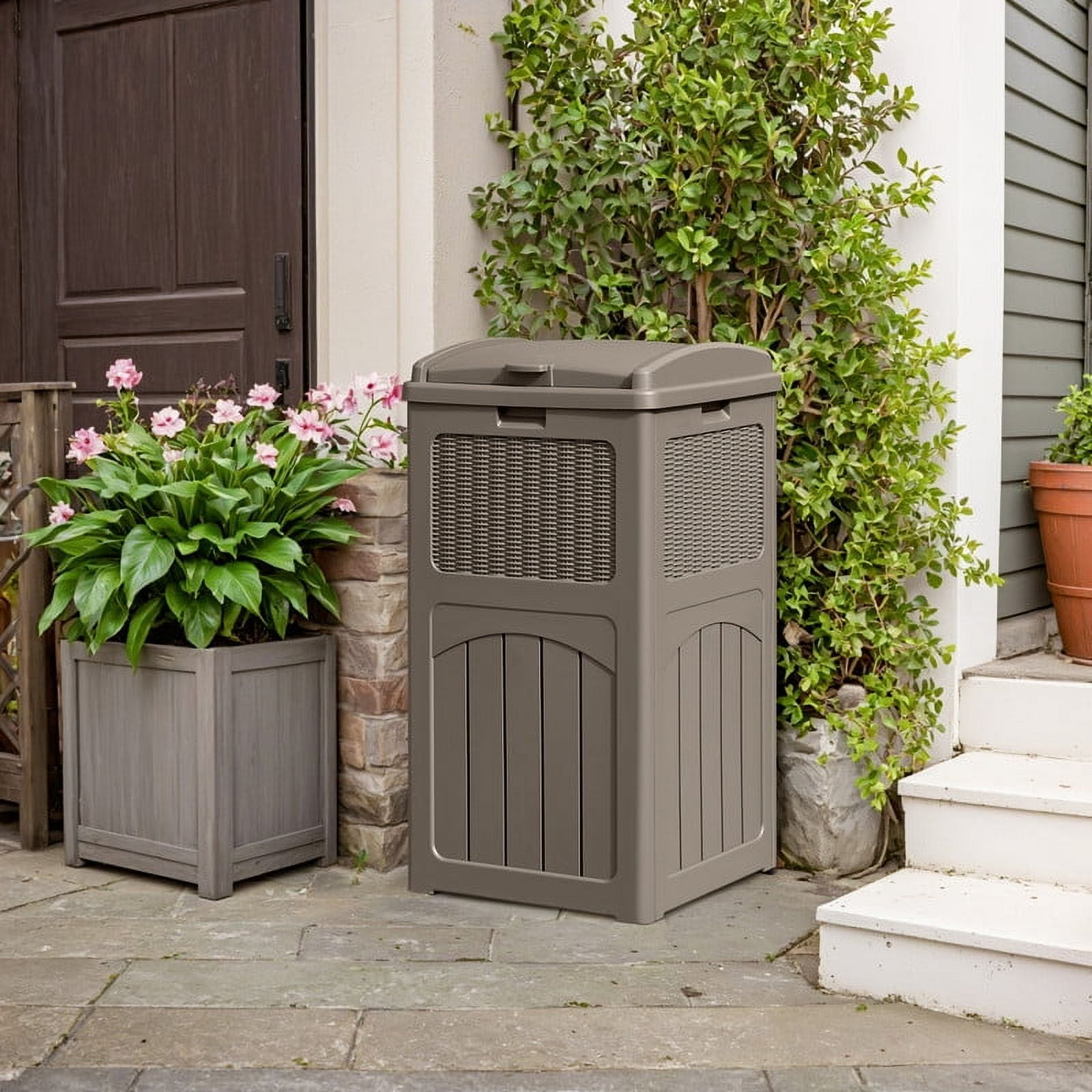 Devoko Resin Outdoor Trash Can, Waterproof Garbage Bin for Deck, Light ...