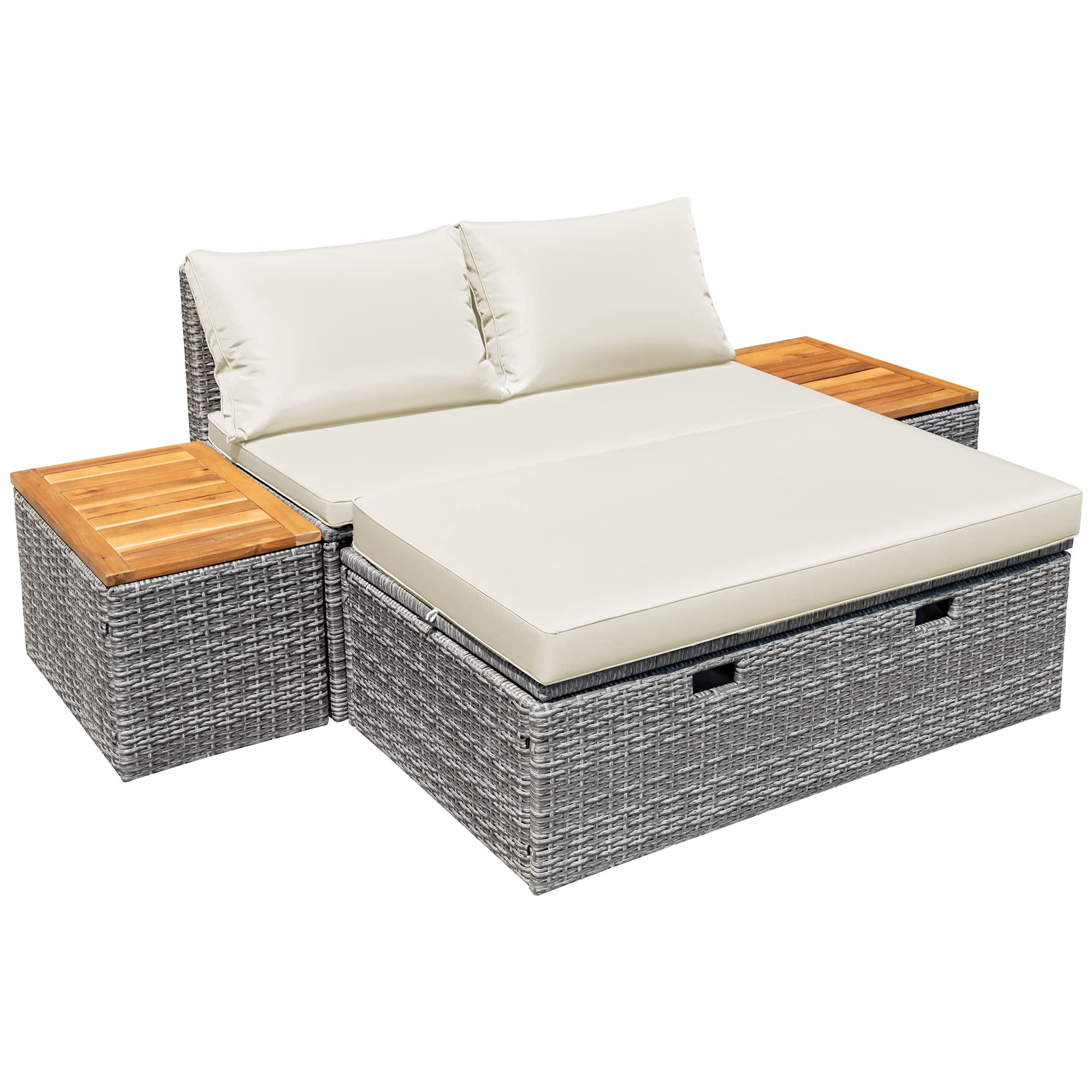 Devoko Outdoor Daybed Set Multifunctional Patio Day Bed Rattan Lounge ...