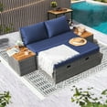Devoko Outdoor Daybed Set, Navy Blue Rattan Patio Sofa Bed with Side ...
