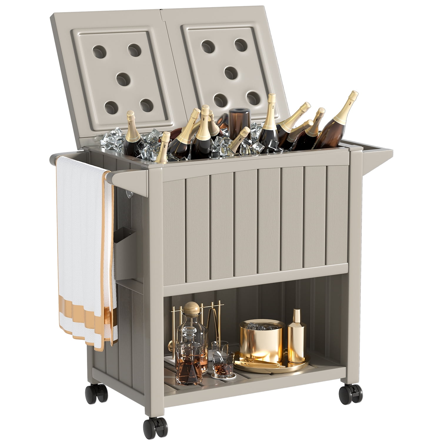 Devoko Outdoor Patio 85qt Rolling Cooler Cart Wheeled Resin Beverage ...