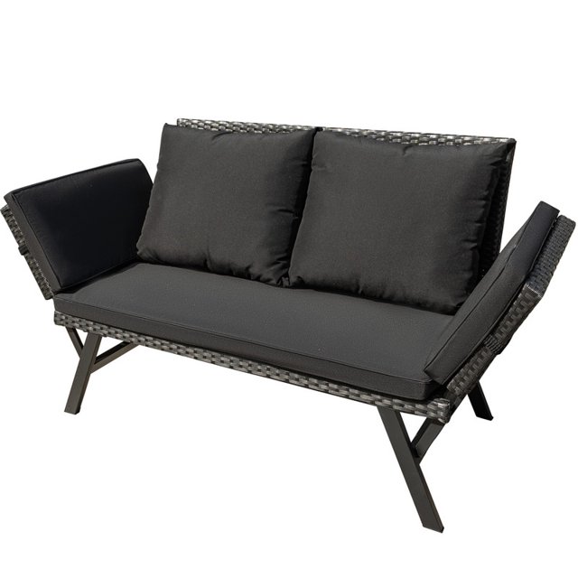 Devoko Patio Wicker Daybed with Adjustable Armrest, Outdoor Foldable PE ...