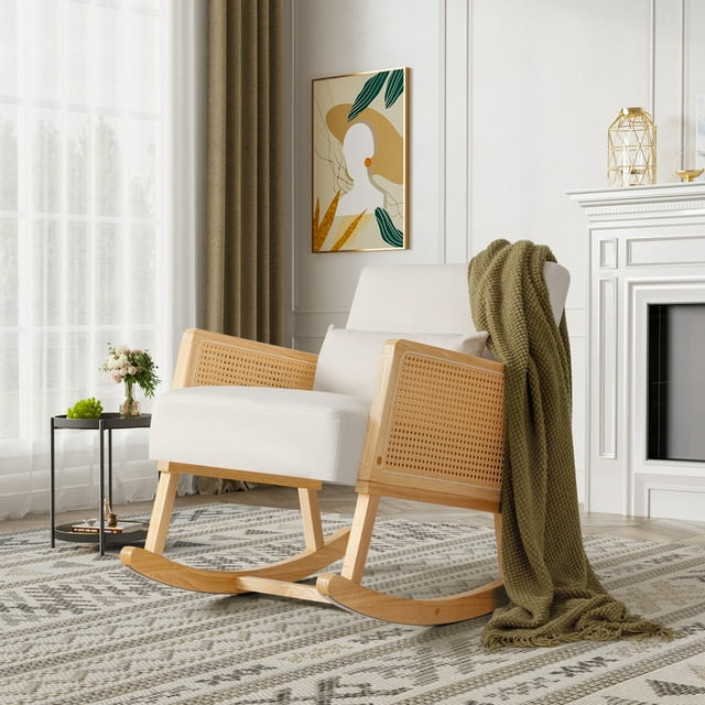 Devoko Modern Lounge Furniture, Beige High Back Rocking Armchair with ...