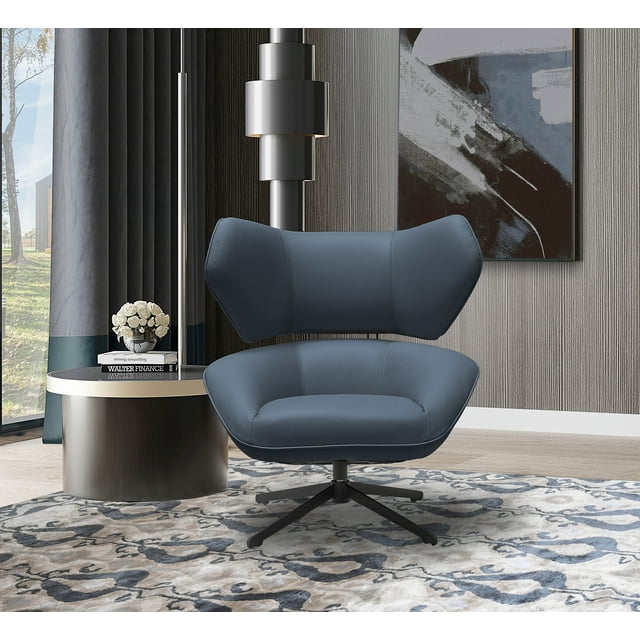 Devon & Claire Kyle 100% Top Grain Leather Swivel Chair, French Blue ...