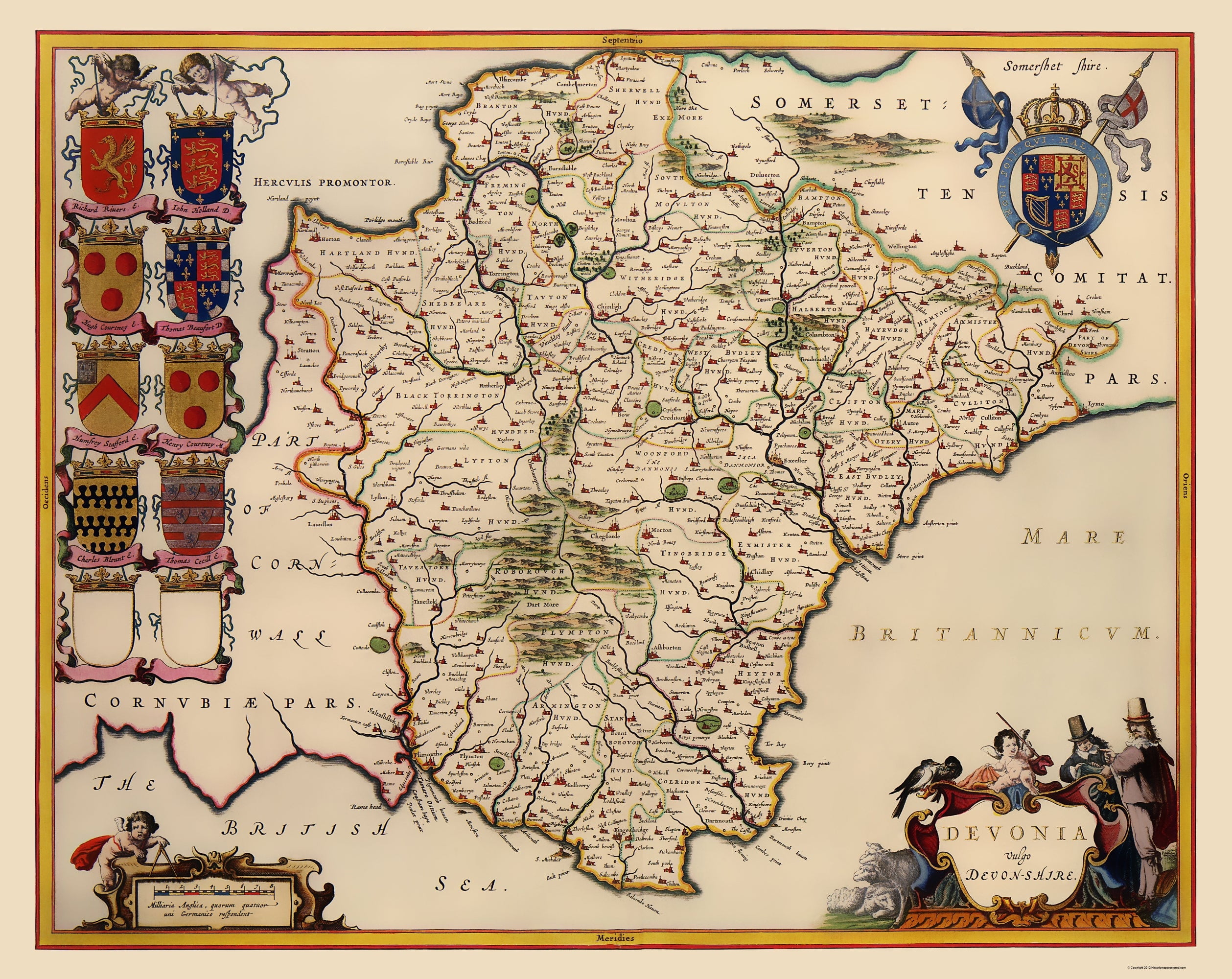 Historic Map - Devon County England - Blaeu 1646 - 23 x 28.95 - Vintage ...