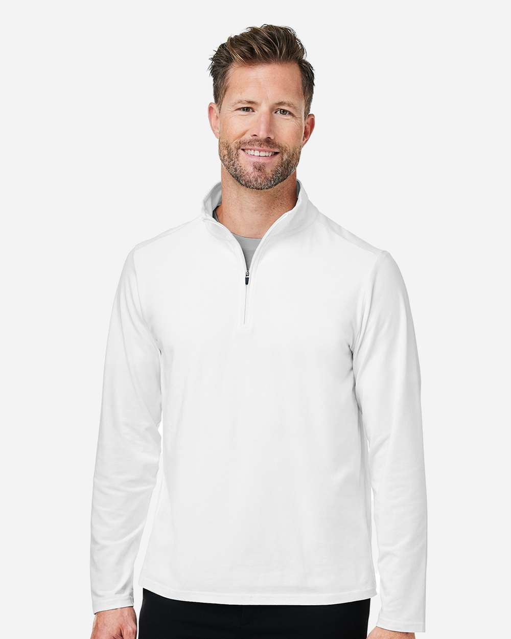 Devon & Jones DG425 Men's Raleigh Stretch Quarter-Zip Pullover-White-M ...