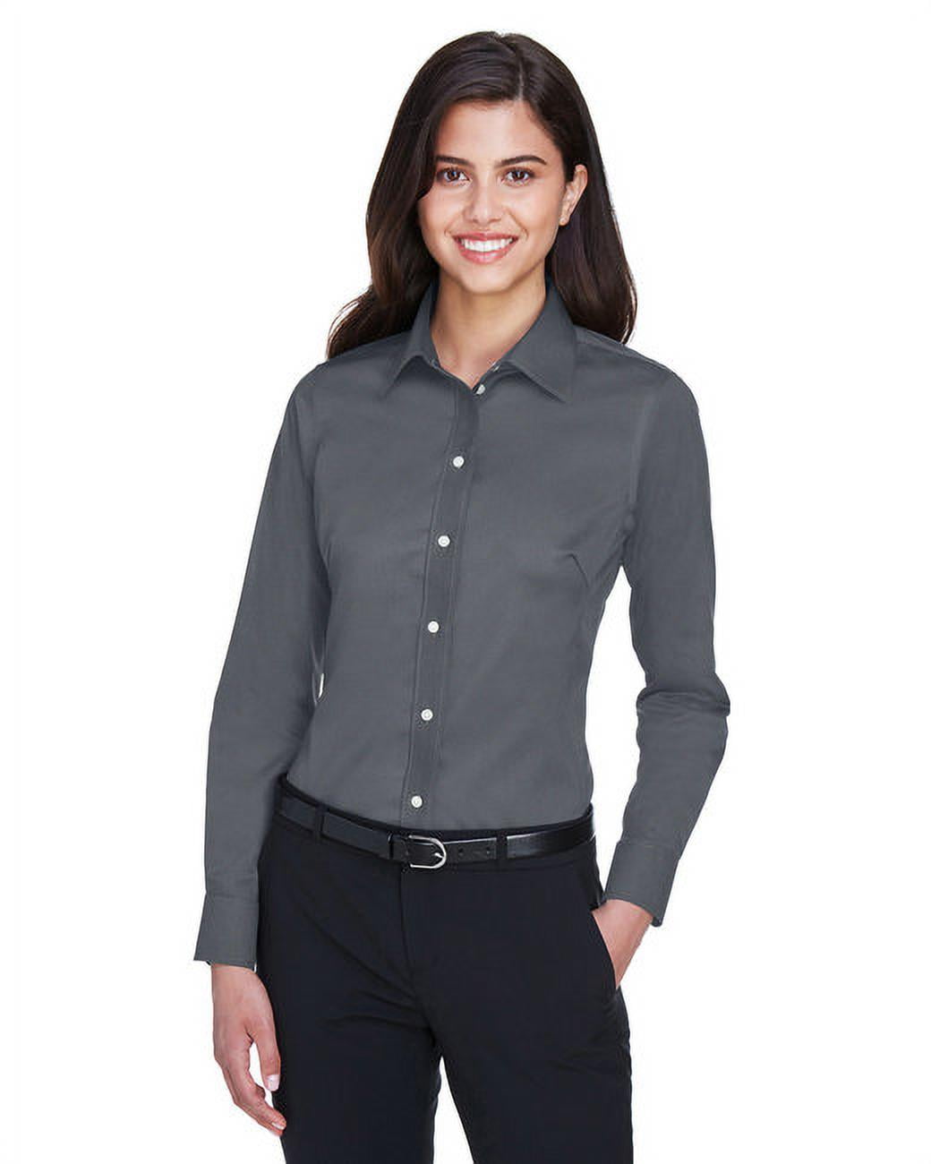 Devon & Jones DG530W Women's Crown Collection Solid Stretch Twill Woven Dress Shirt-Graphite-3XL ...