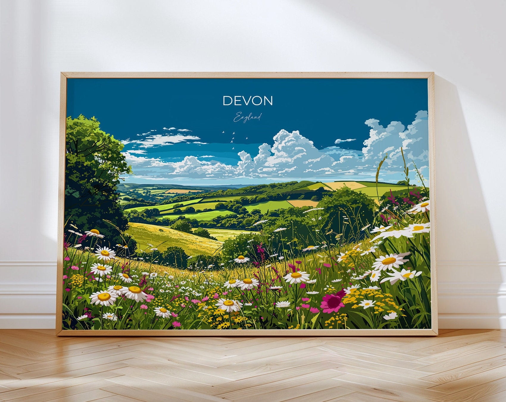 Devon Landscape Travel Poster Wall Art, Travel Print of Devon, Devon ...