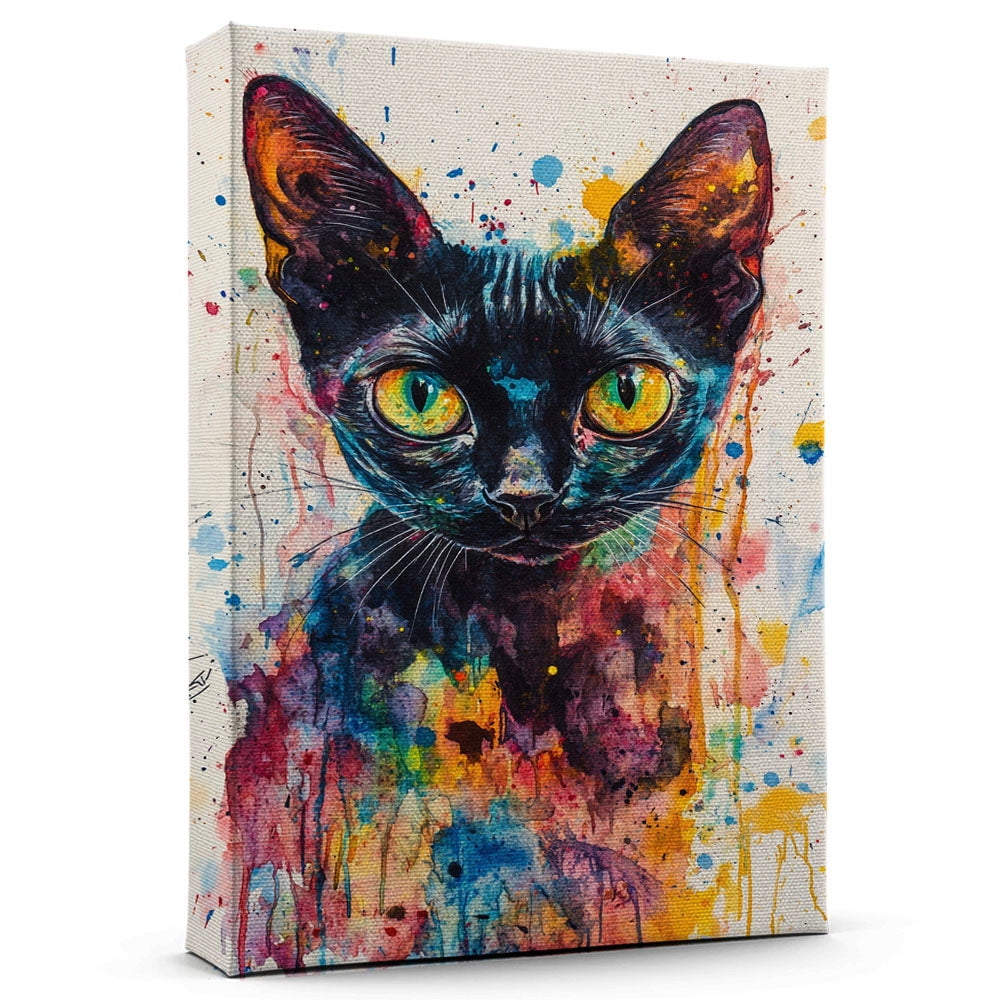 Devon Rex Cat Black Canvas Wall Art Decor, Colorful Devon Rex Cat Black Art Decor for Living ...