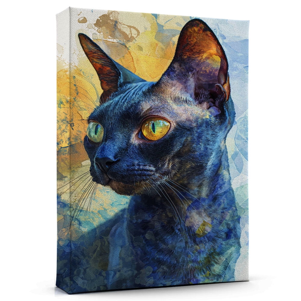 Devon Rex Cat Blue Canvas Wall Art Animal Decor, Devon Rex Cat Blue ...