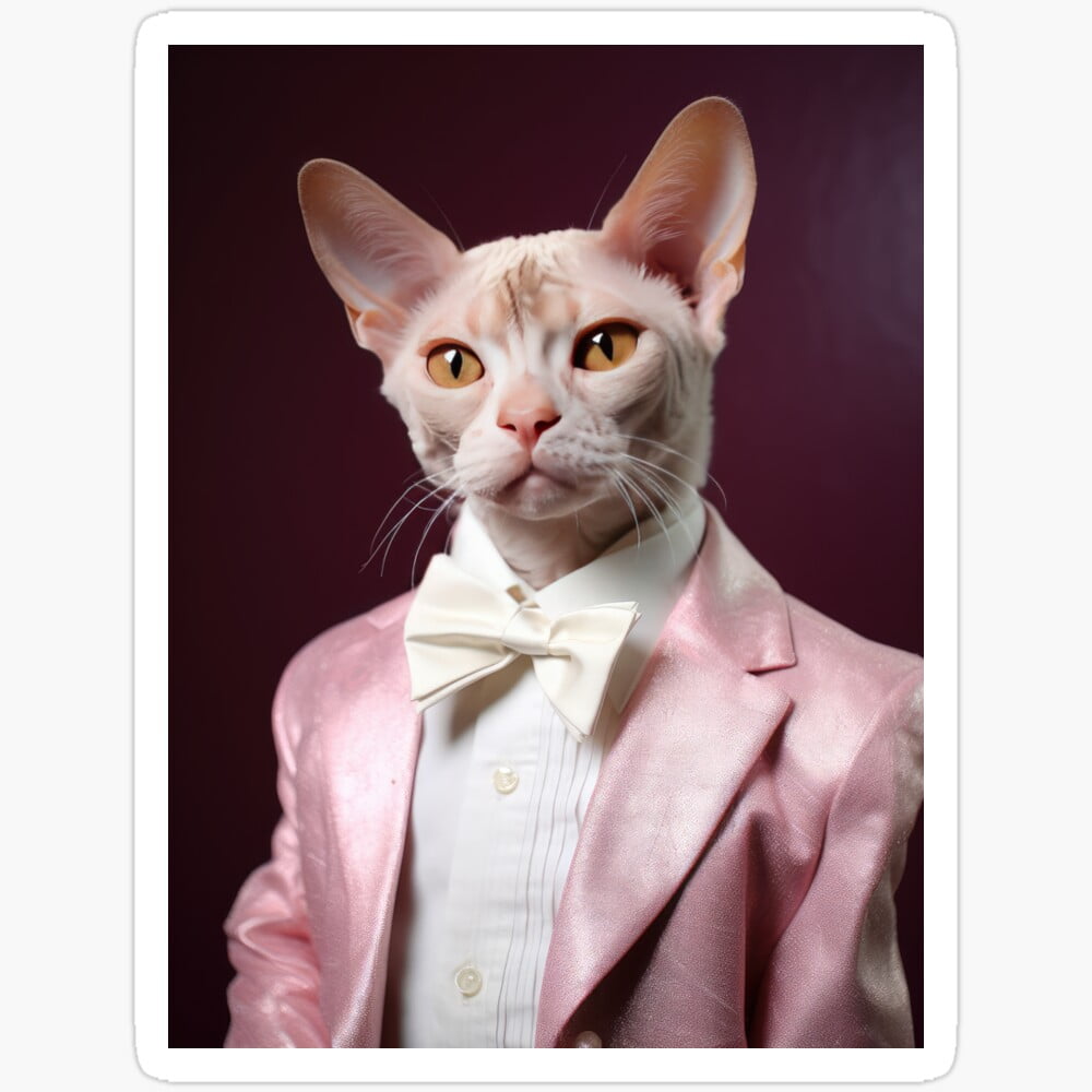Devon Rex Cat In Suit Portrait Stickerphone Decal Water Bottle Stickers ...