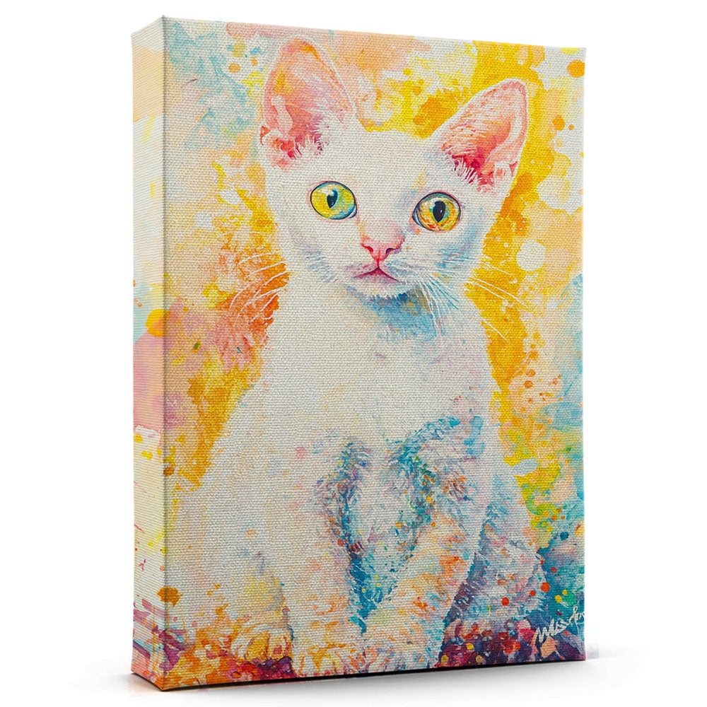 Devon Rex Cat White Canvas Wall Art Decor, Colorful Devon Rex Cat White ...
