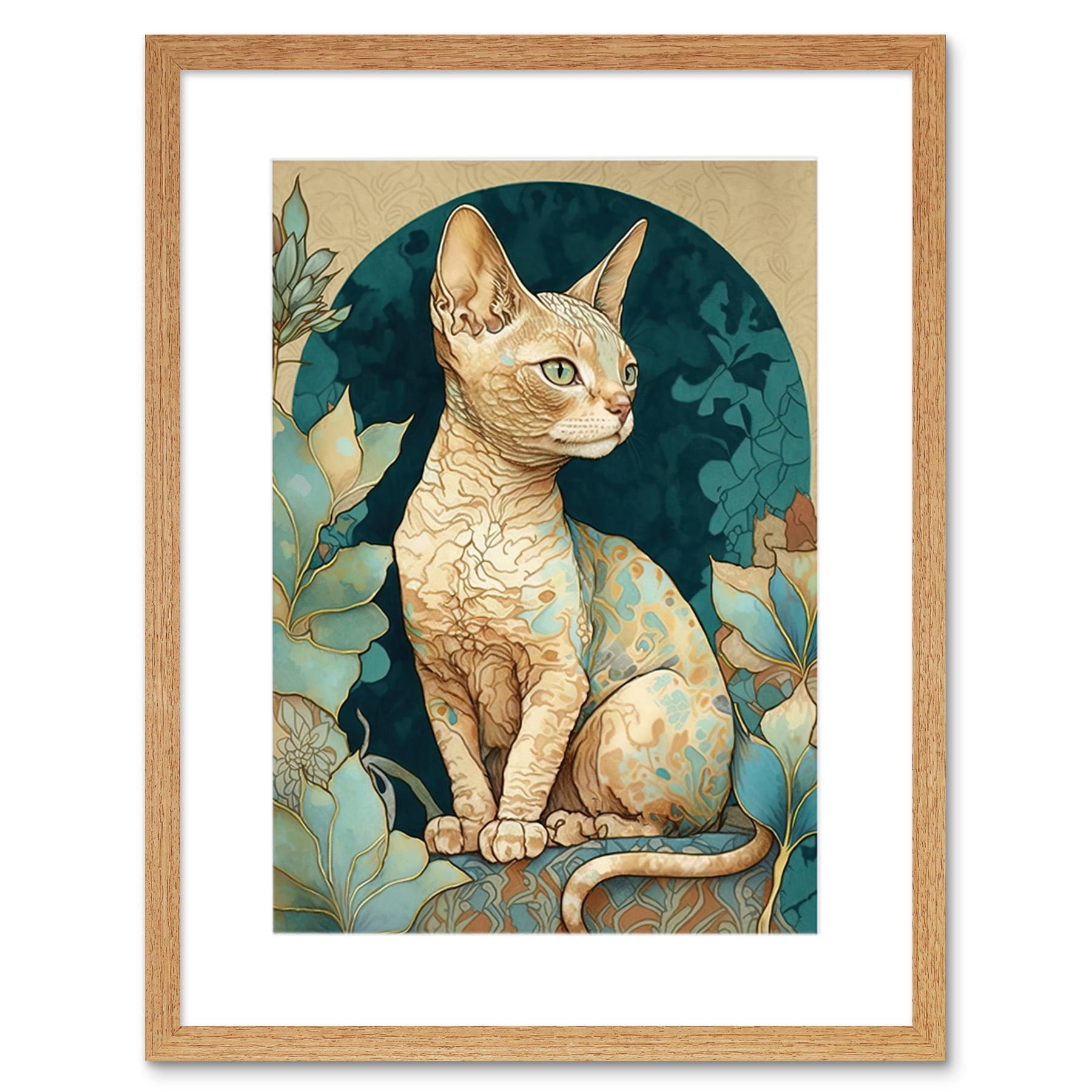 Devon Rex Cat with Pattern Fur Art Nouveau Modern Illustration Artwork ...