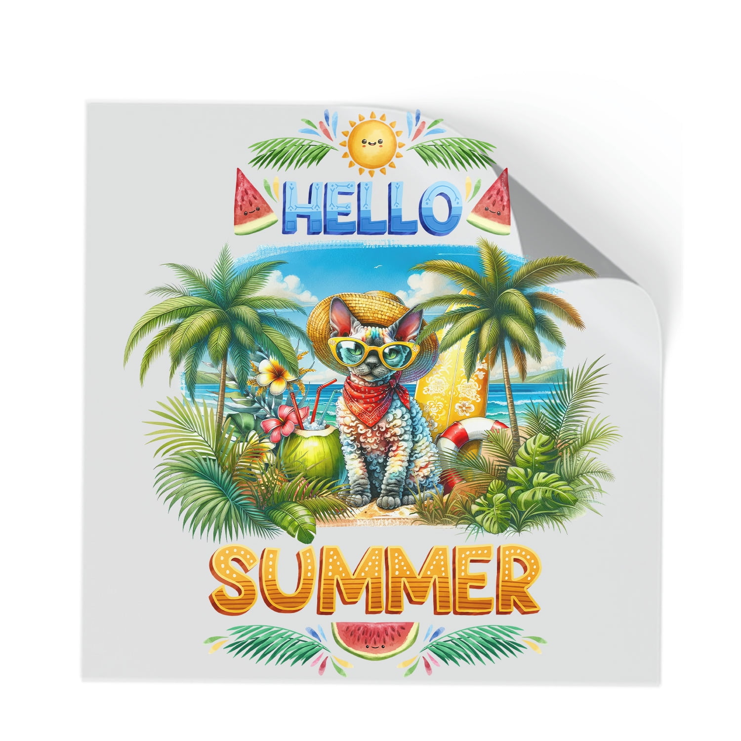 Devon Rex Hello Summer with Sunglasses and Surfboard Tropical Vibes ...