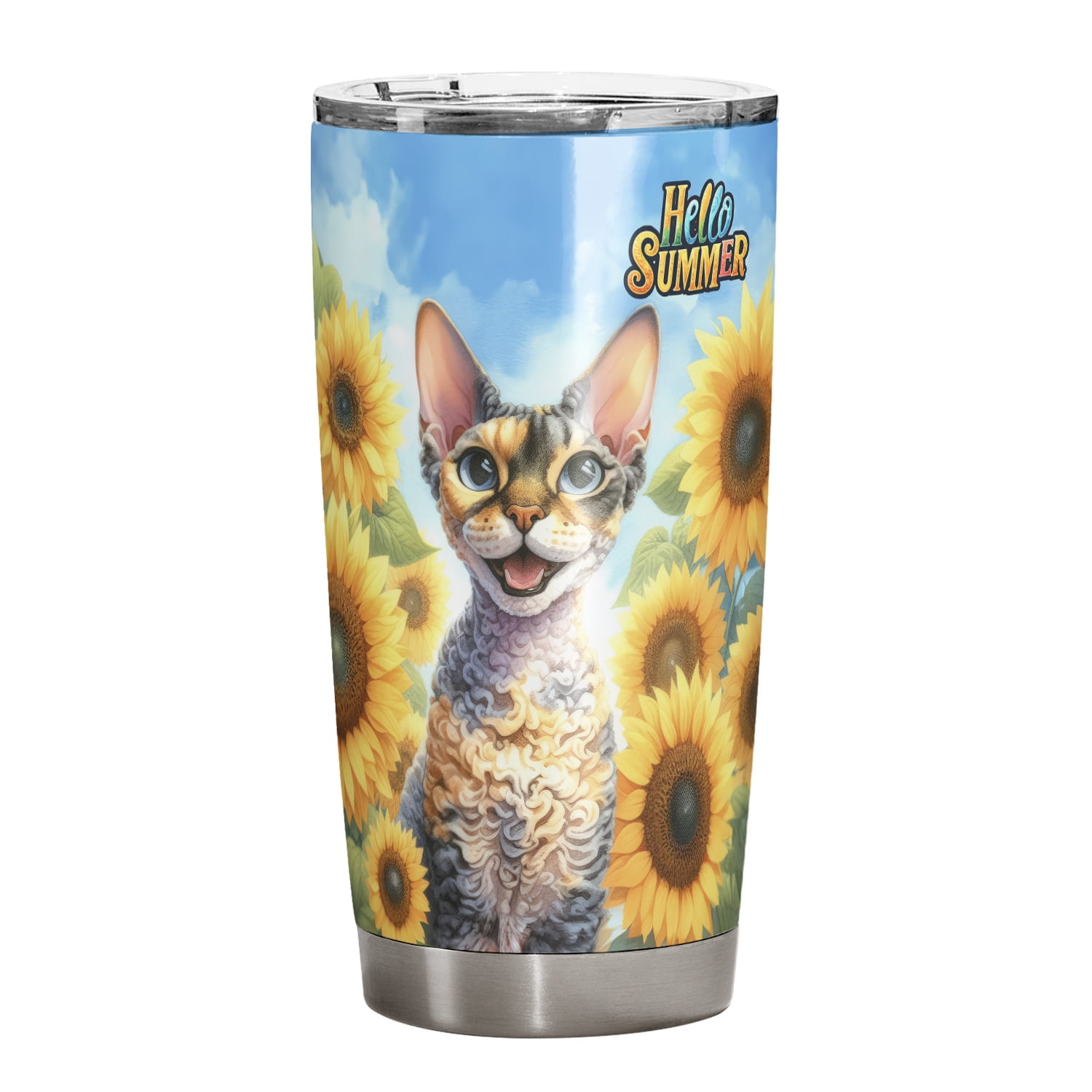 Devon Rex Hello Summer Sunshine Sunflowers Spring Retro Vintage 20oz ...