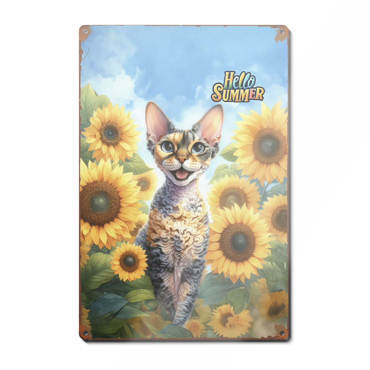 Devon Rex Hello Summer Sunshine Sunflowers Spring Retro Vintage ...