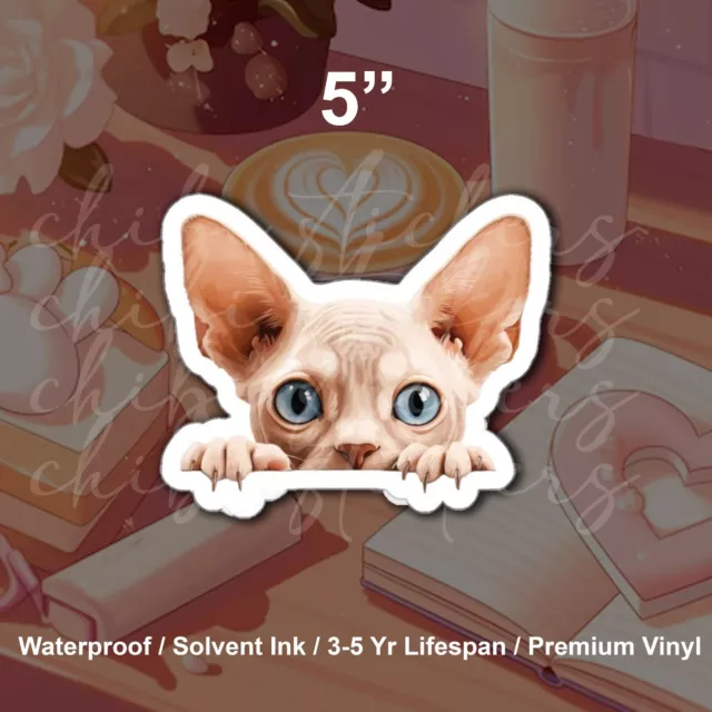 Devon Rex Spynx Hairless Cat Kitty Peeking Sticker Vinyl Waterproof ...