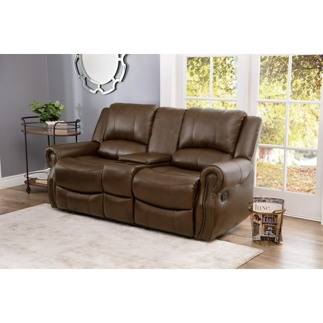 Devon and Claire Kanan Mesa Camel Reclining Console Leather Loveseat ...
