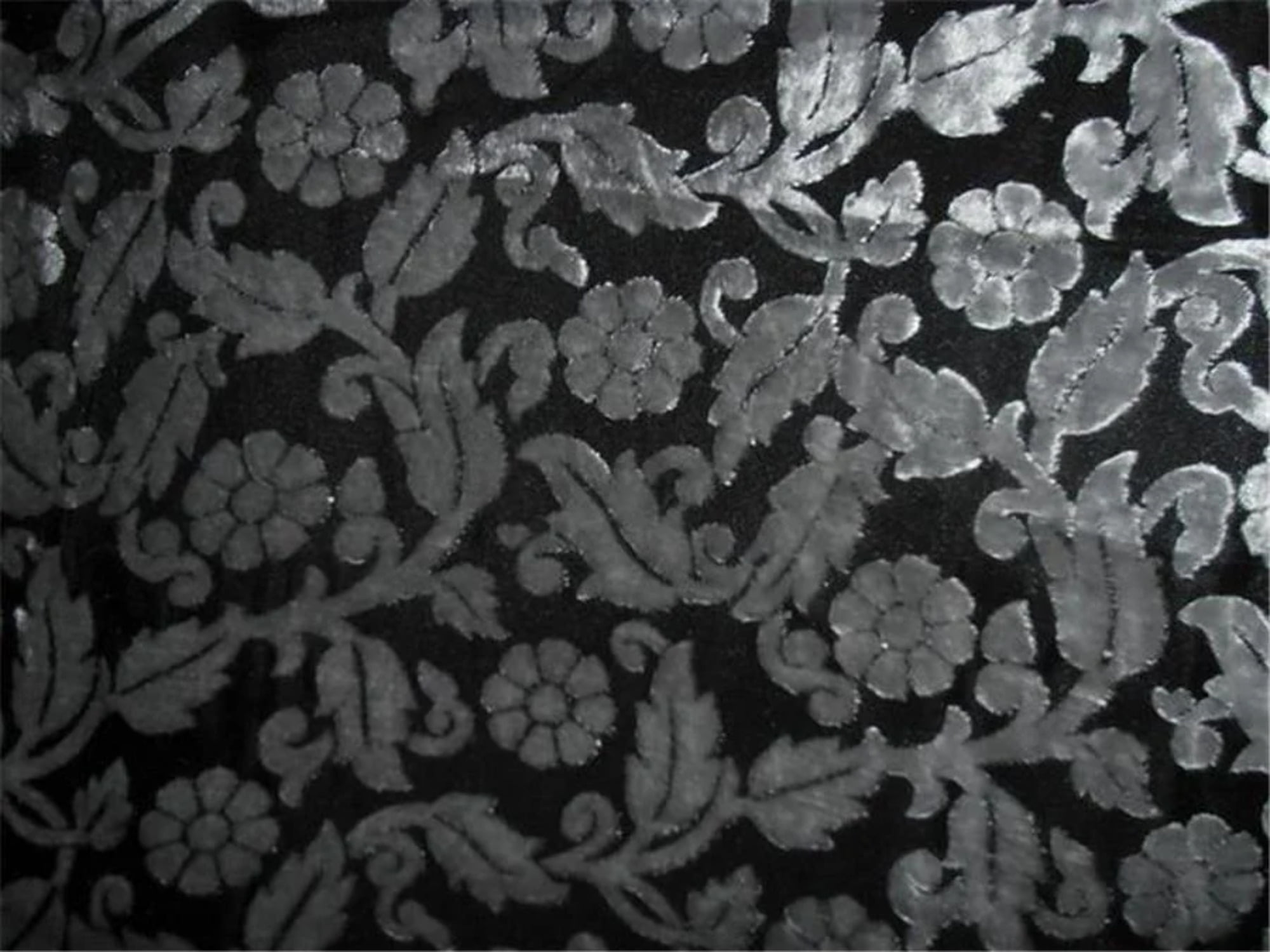 Devore Burnout Velvet fabric Black and grey floral 60" wide [5595 ...