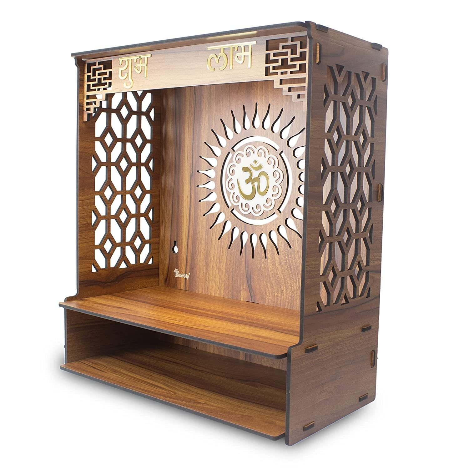 Devyom Wooden Temple Pooja Stand for Home Office with LED Spot Light ...