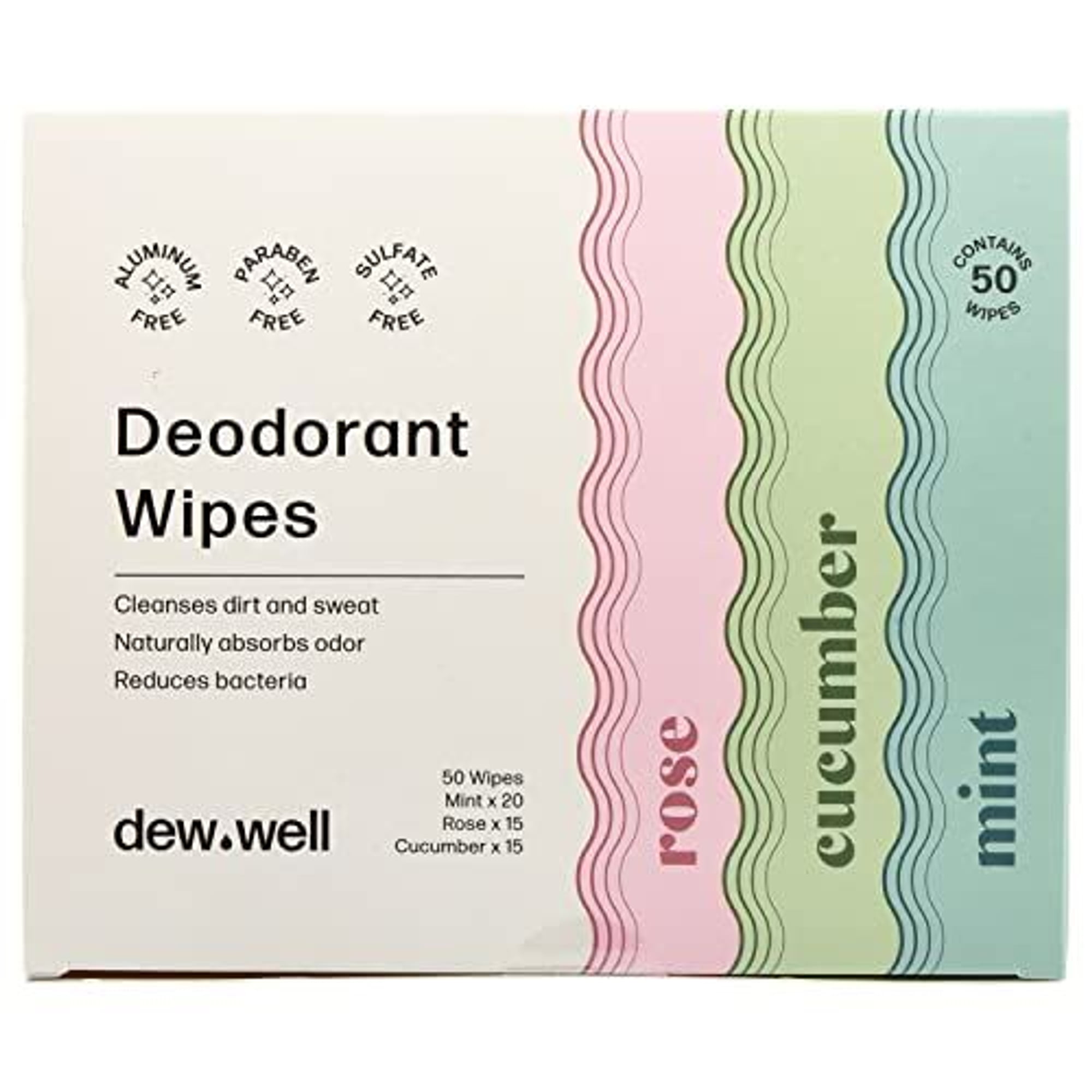 Dew Well - Deodorant Wipes Variety 50 Pack (Mint, Rose, Cucumber) - For ...