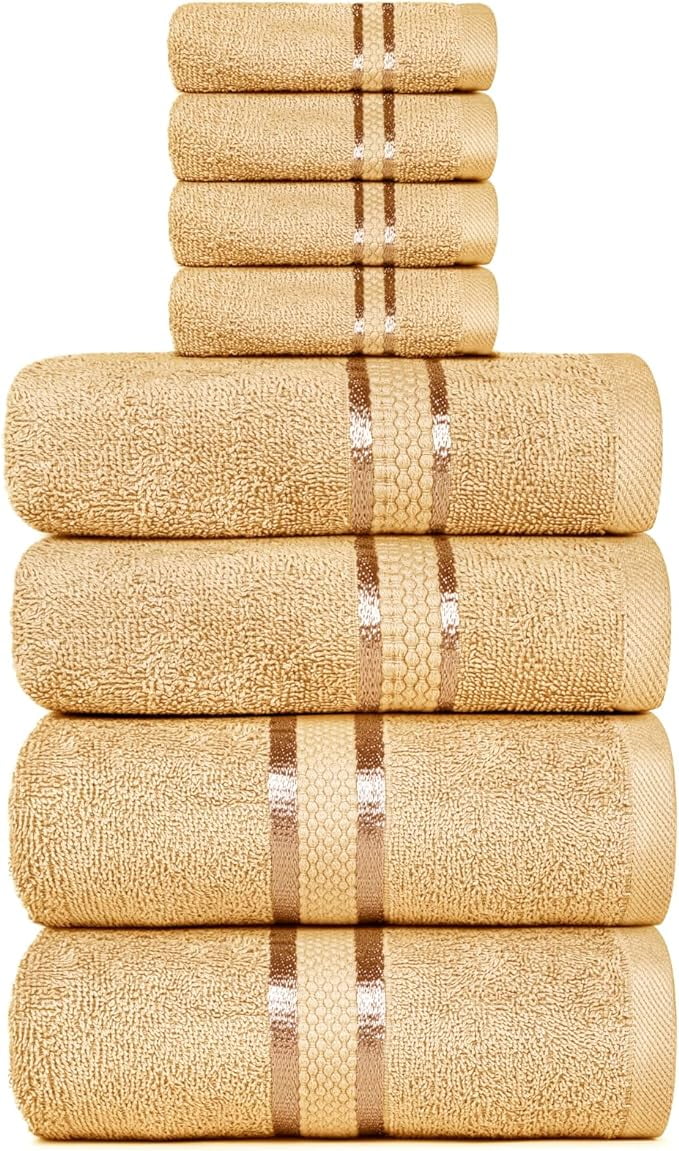 Dewall Maisons Beige 8-Piece Cotton Towel Set Soft Durable Highly ...