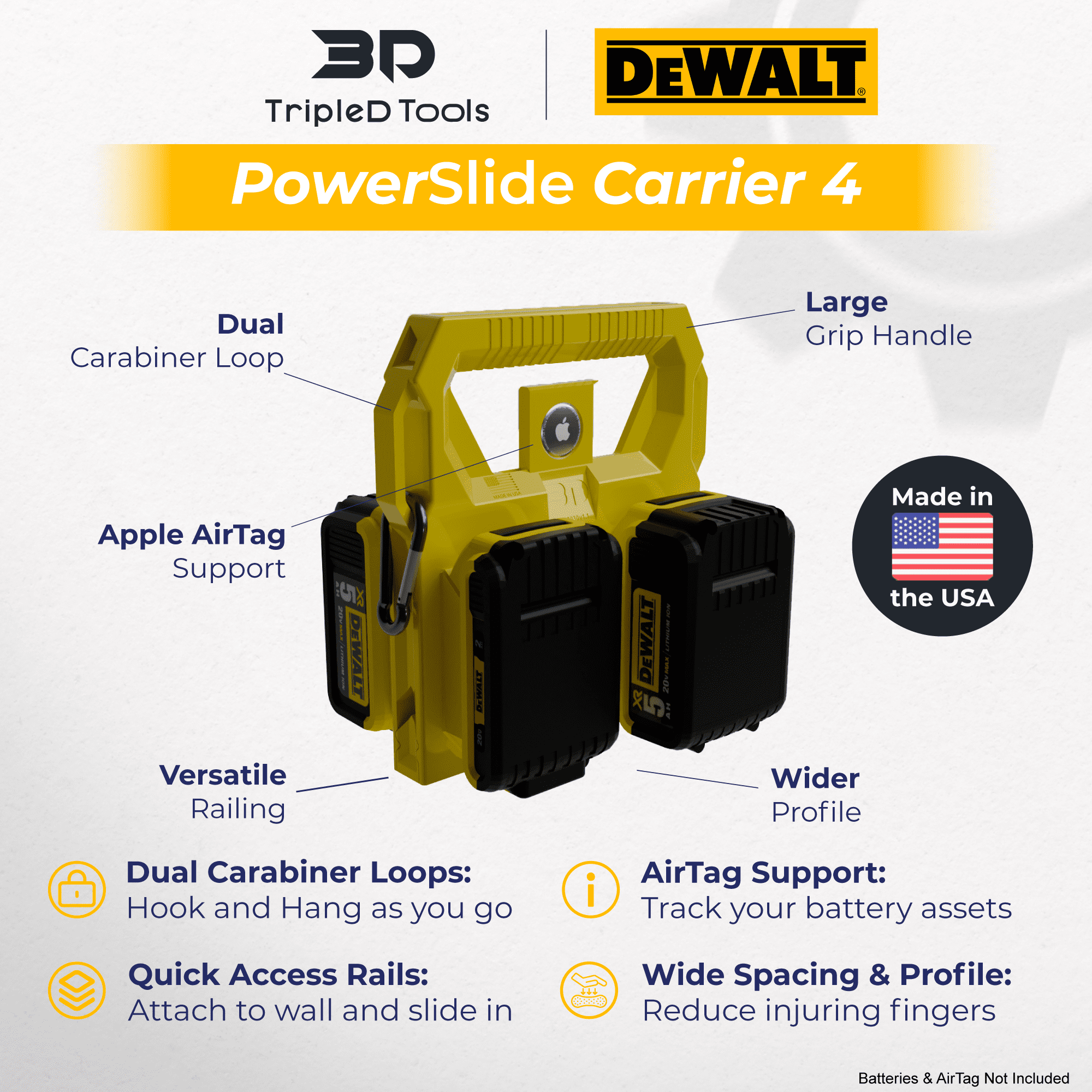 Dewalt Battery Caddy PowerSlide Carrier 4 w/ AirTag Tracking Support by ...