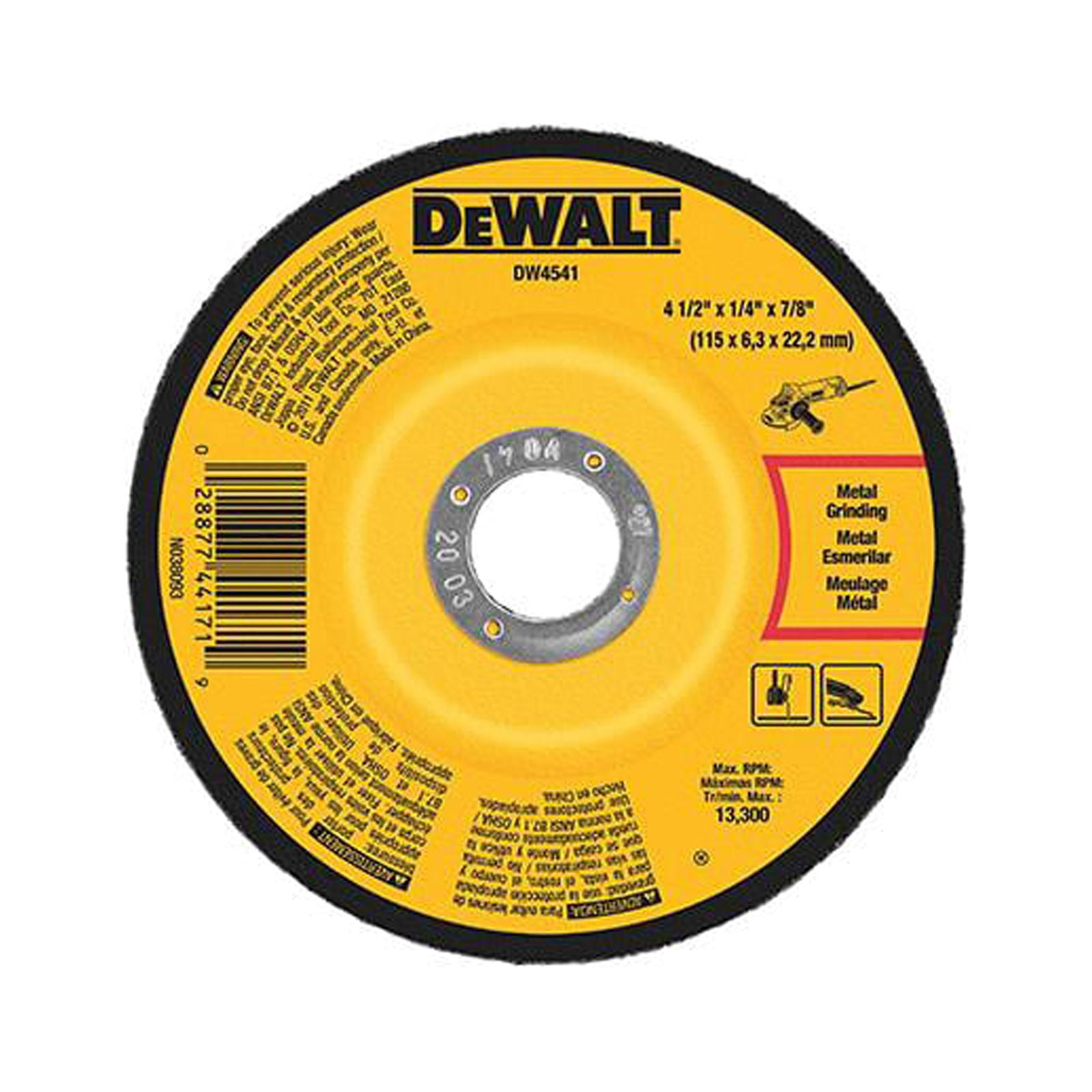 Dewalt DW4541 Type 27 Depressed Center Fast Cutting Grinding Wheel, 4-1 ...