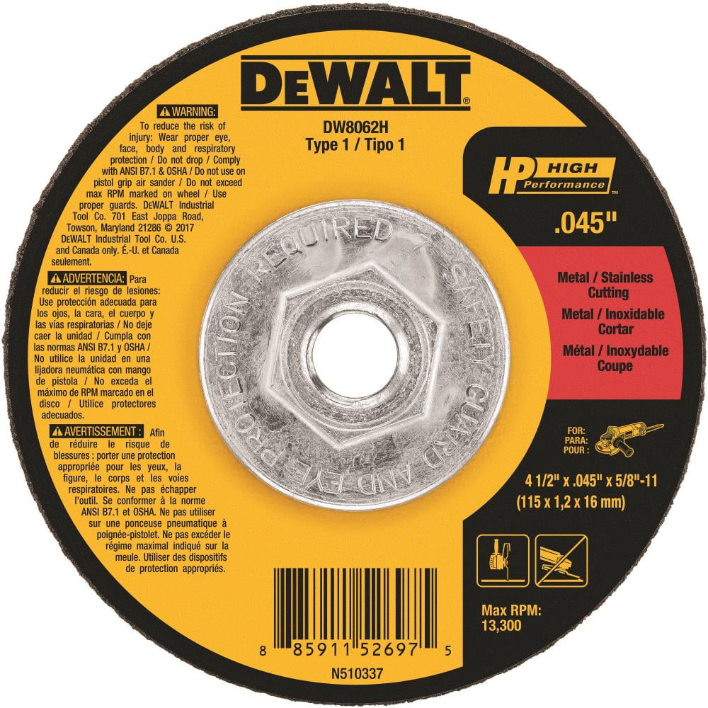 Dewalt-DW8062H 4-1/2in. x .045in. x 5/8in.-11 HP T1 Mini Hub - Walmart.com