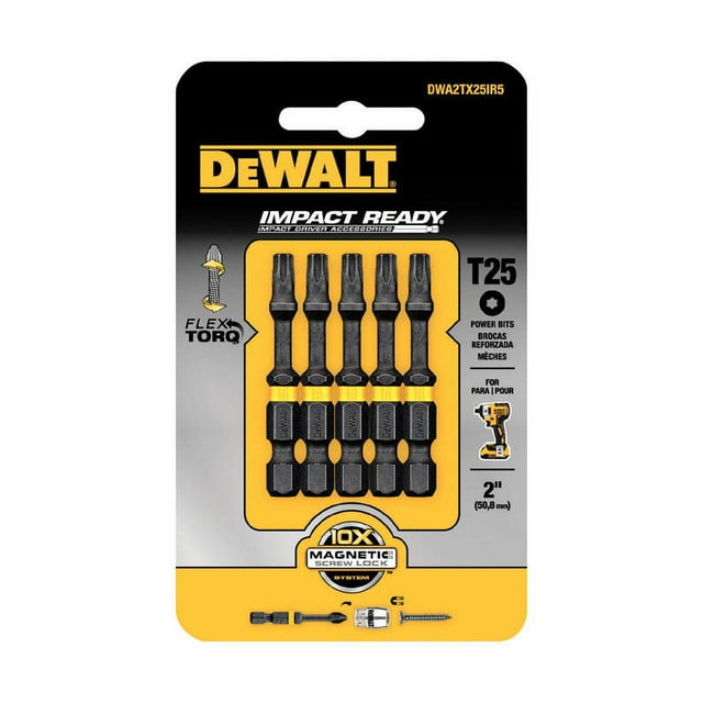 Dewalt DWA2TX25IR5 Impact T25 Flex Torx Screwdriver Bits, 2 in. - 5 pcs ...