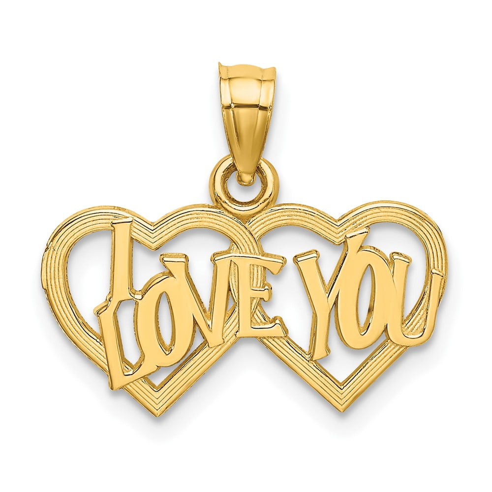 Dewberry 10K Yellow Gold Polished /Textured I LOVE YOU Double Heart ...
