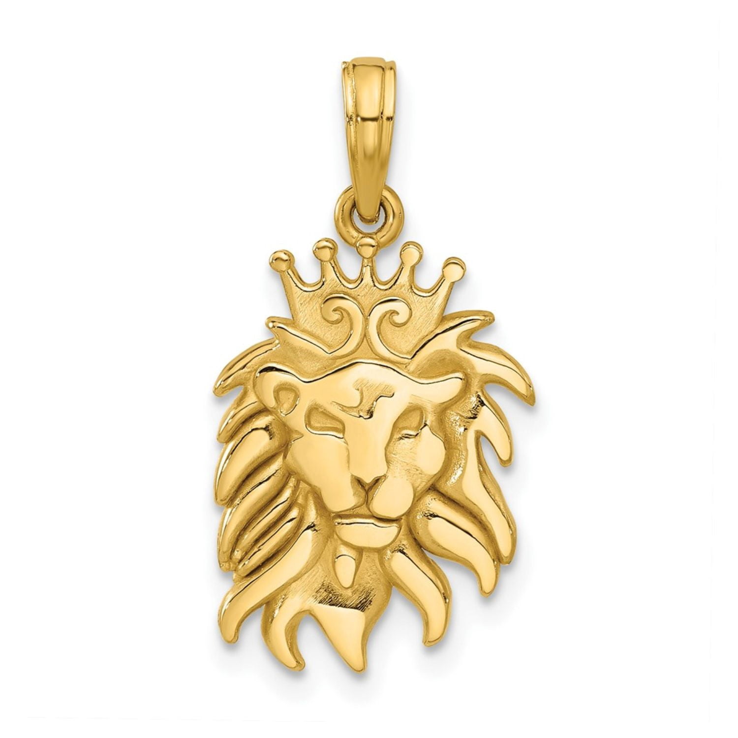 DewberryDiamonds 14K Solid Yellow Gold Polished Lion Head with Crown ...